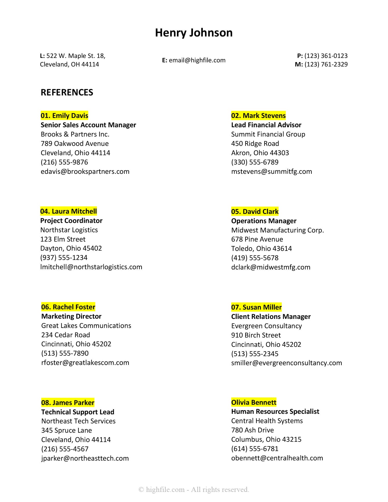 Minimal References List template - Word | Google Docs - Highfile