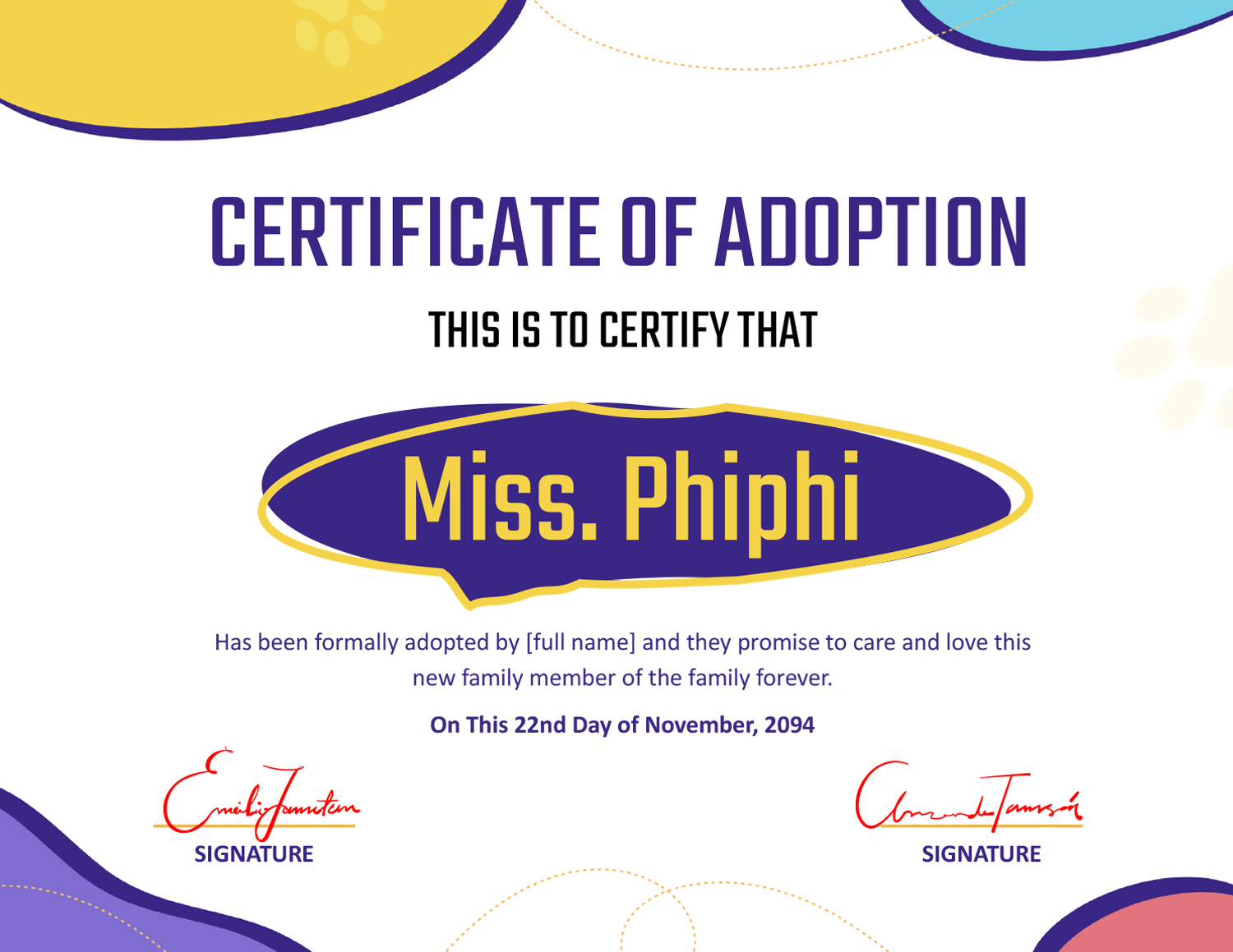 Free Editable Adoption Certificate Templates - Highfile