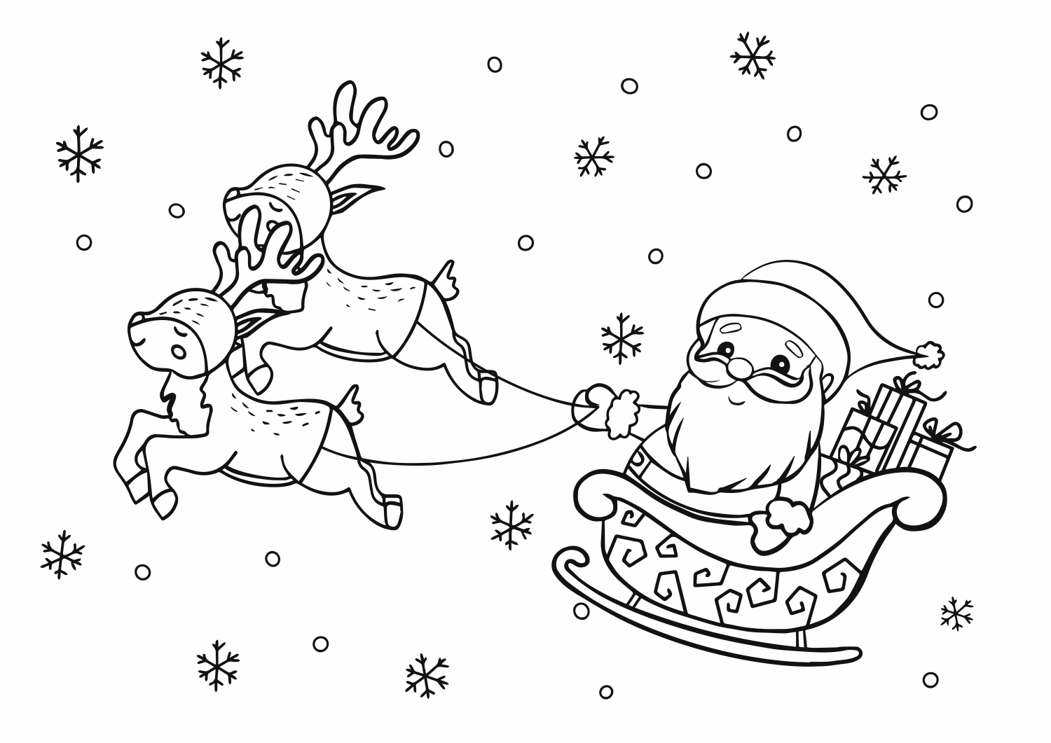 Santa and Reindeer Christmas Coloring Page - PDF - Highfile