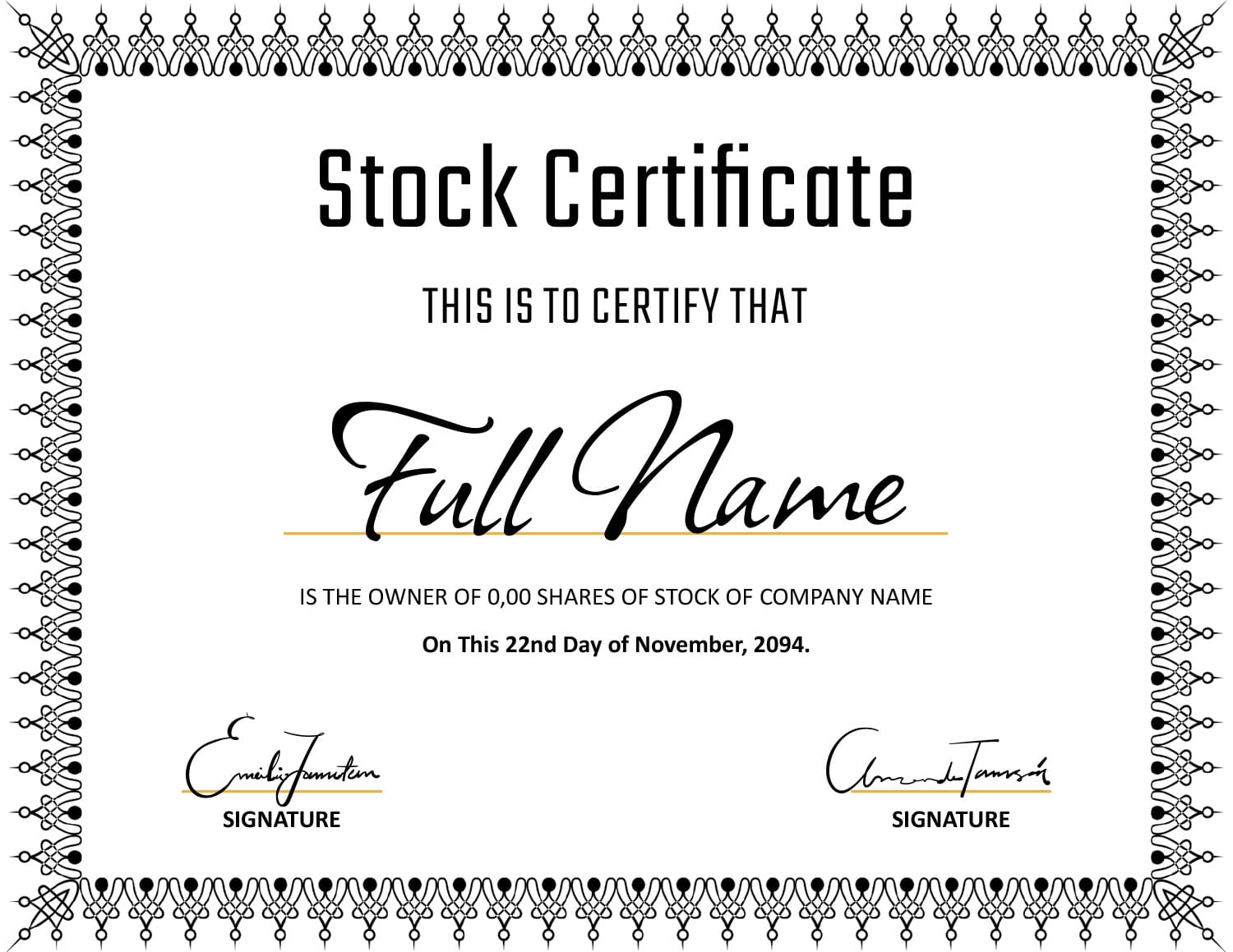 Free Editable Stock Certificate Templates - Highfile