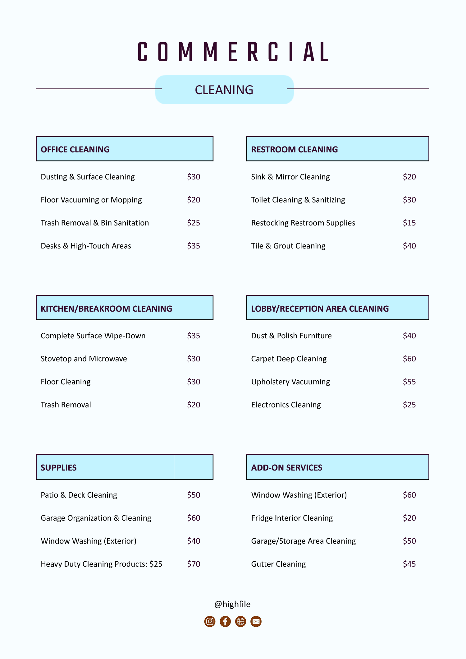 Commercial Cleaning Services Price List Template - Word | Google Docs ... Commercial Cleaning Services Price List Template - Word | Google Docs ...
