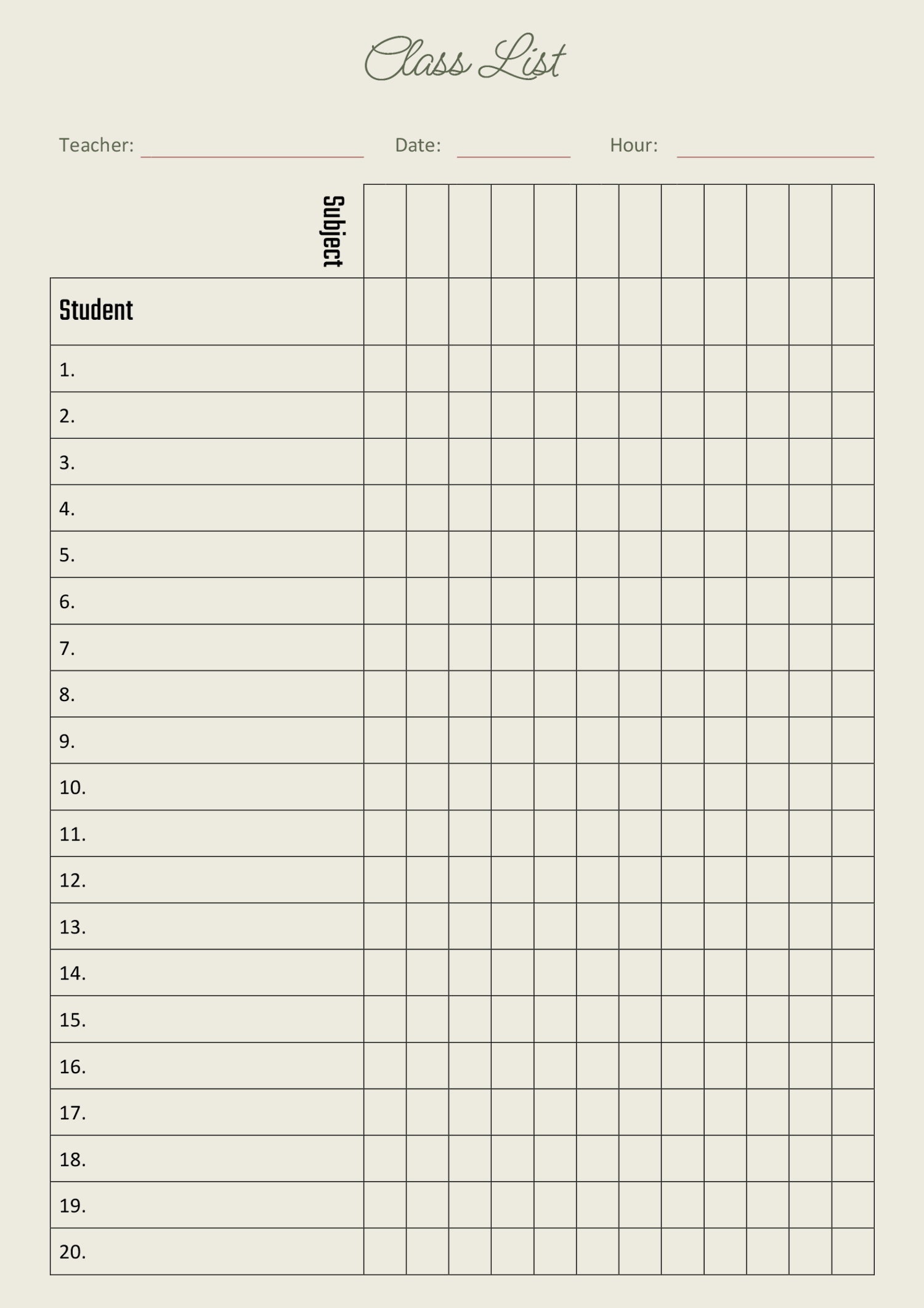 Class Attendance List Template - Word | Google Docs | PDF - Highfile Class Attendance List Template - Word | Google Docs | PDF - Highfile