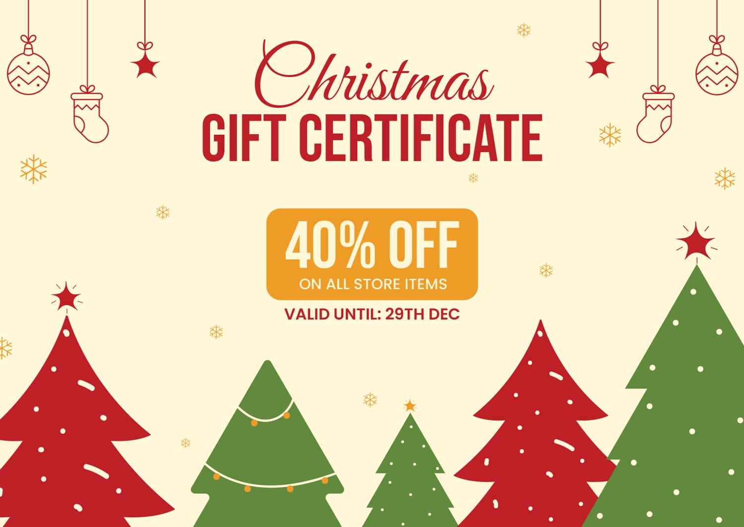 Minimal Red and Beige Christmas Gift Certificate Template - Word | Google Docs | Adobe ...