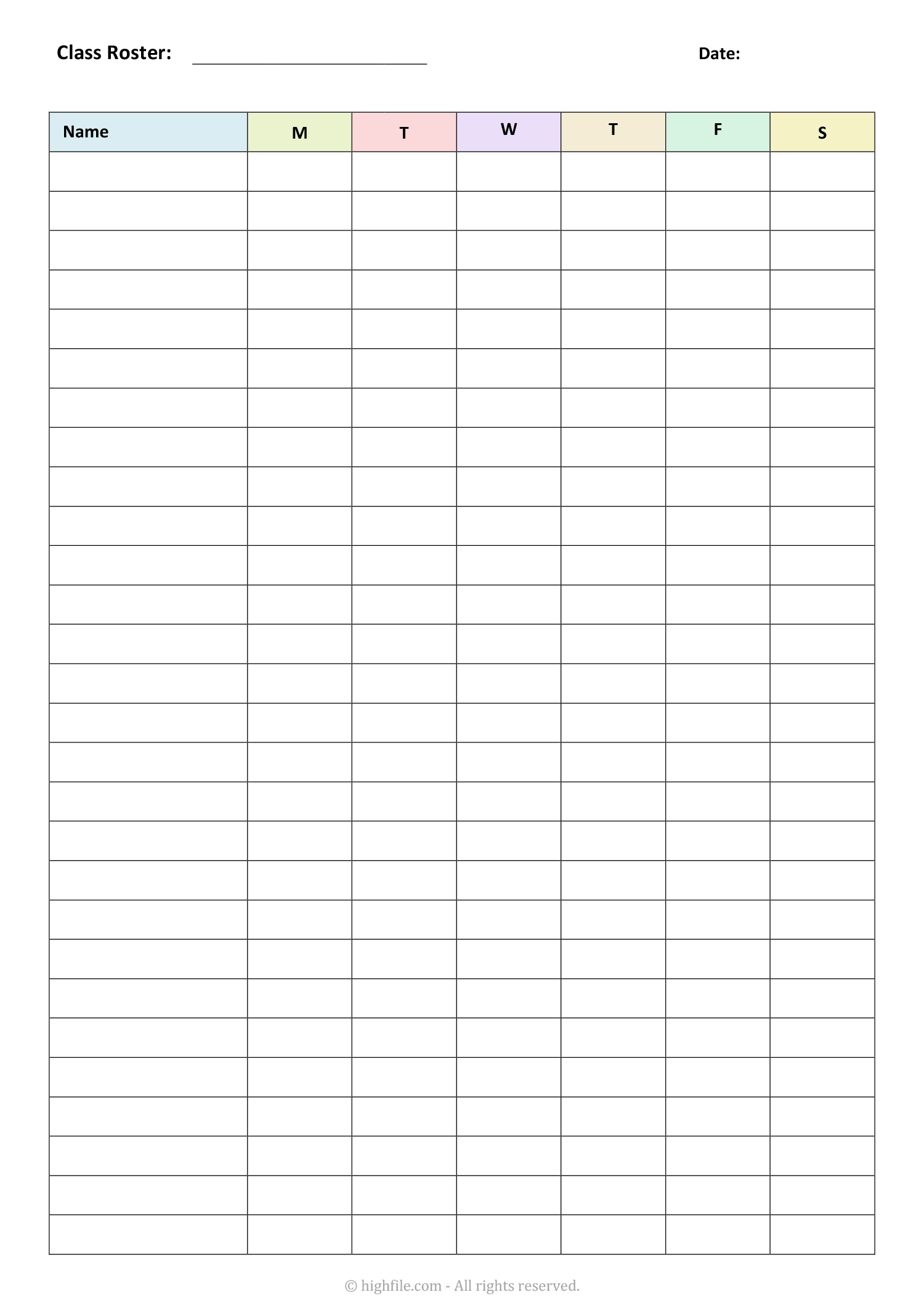 Free Editable Class List Templates - Highfile