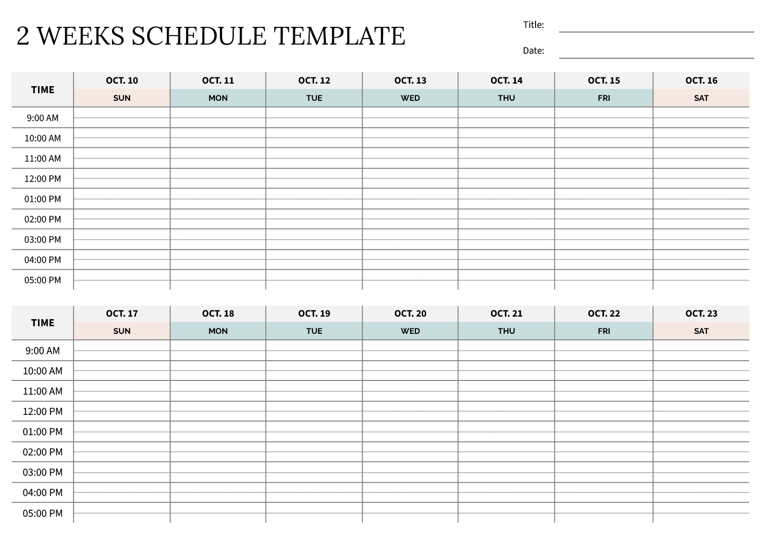 2 Week Schedule Template (8 Hours per Day) - Word | Google Docs - Highfile
