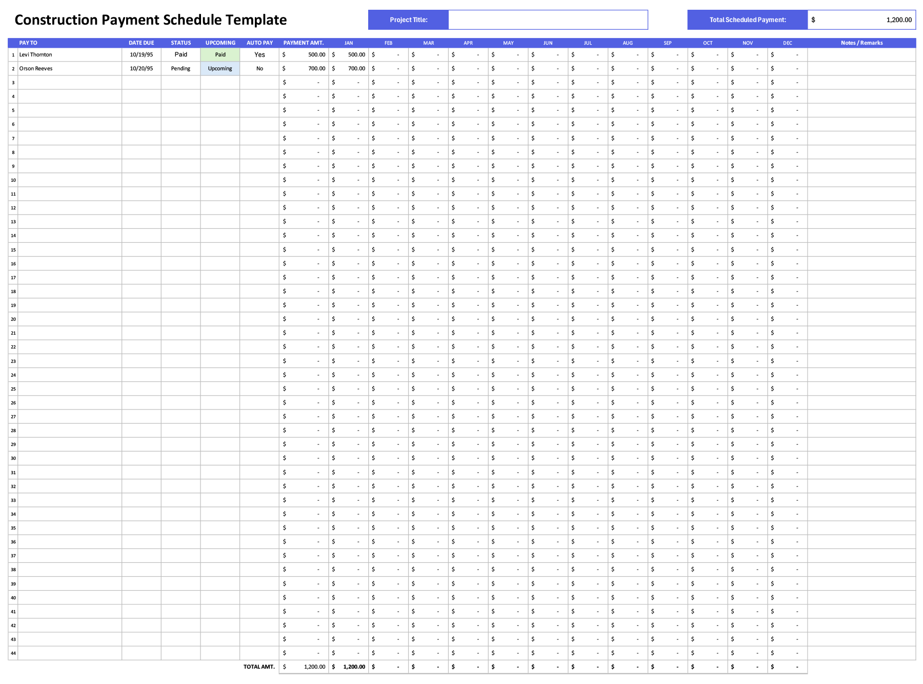 Construction Payment Schedule Template - Excel | Google Sheets - Highfile Construction Payment Schedule Template - Excel | Google Sheets - Highfile