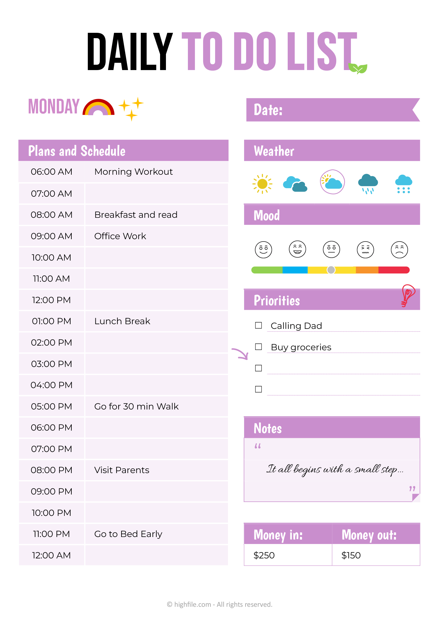 Daily Planner To Do List Template - Word | Google Docs - Highfile