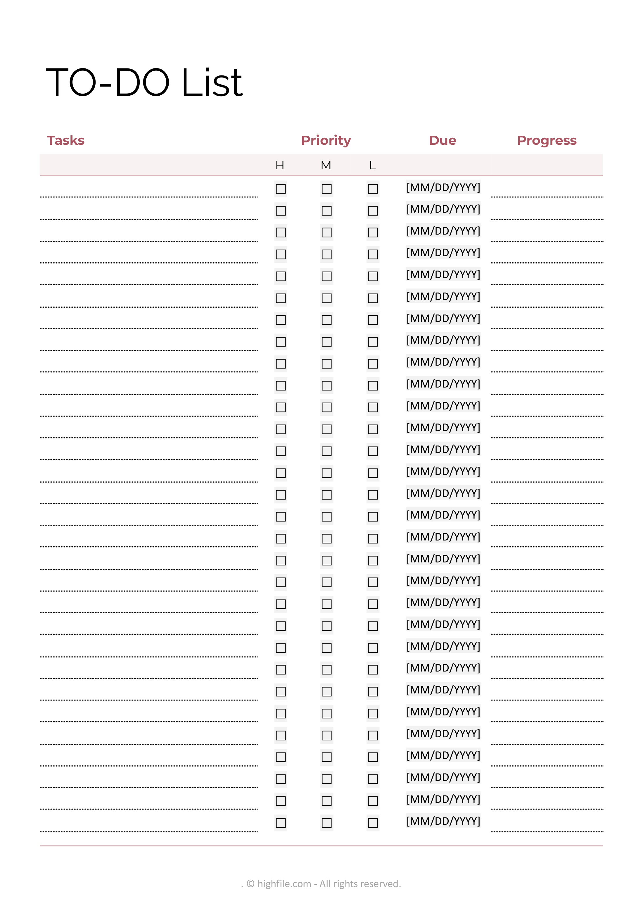 Printable Blank To Do List Template - Word | Google Docs - Highfile
