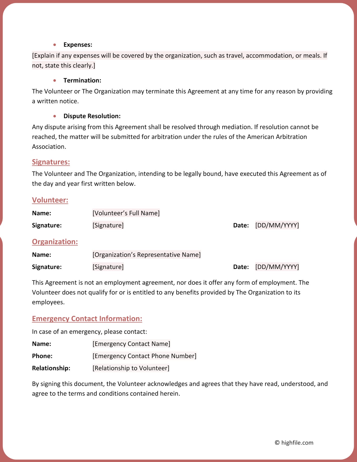 12 Free Volunteer Forms in Google Docs, Word, and PDF - Highfile