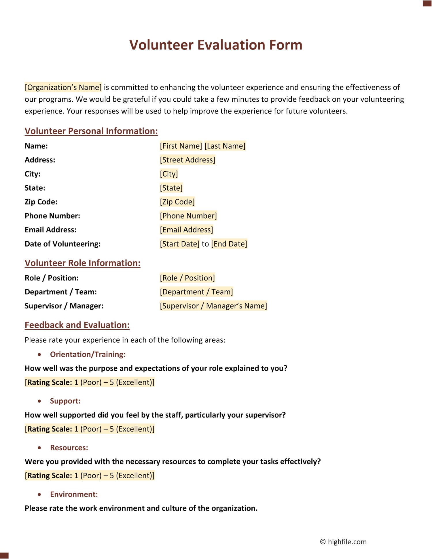 12 Free Volunteer Forms in Google Docs, Word, and PDF - Highfile