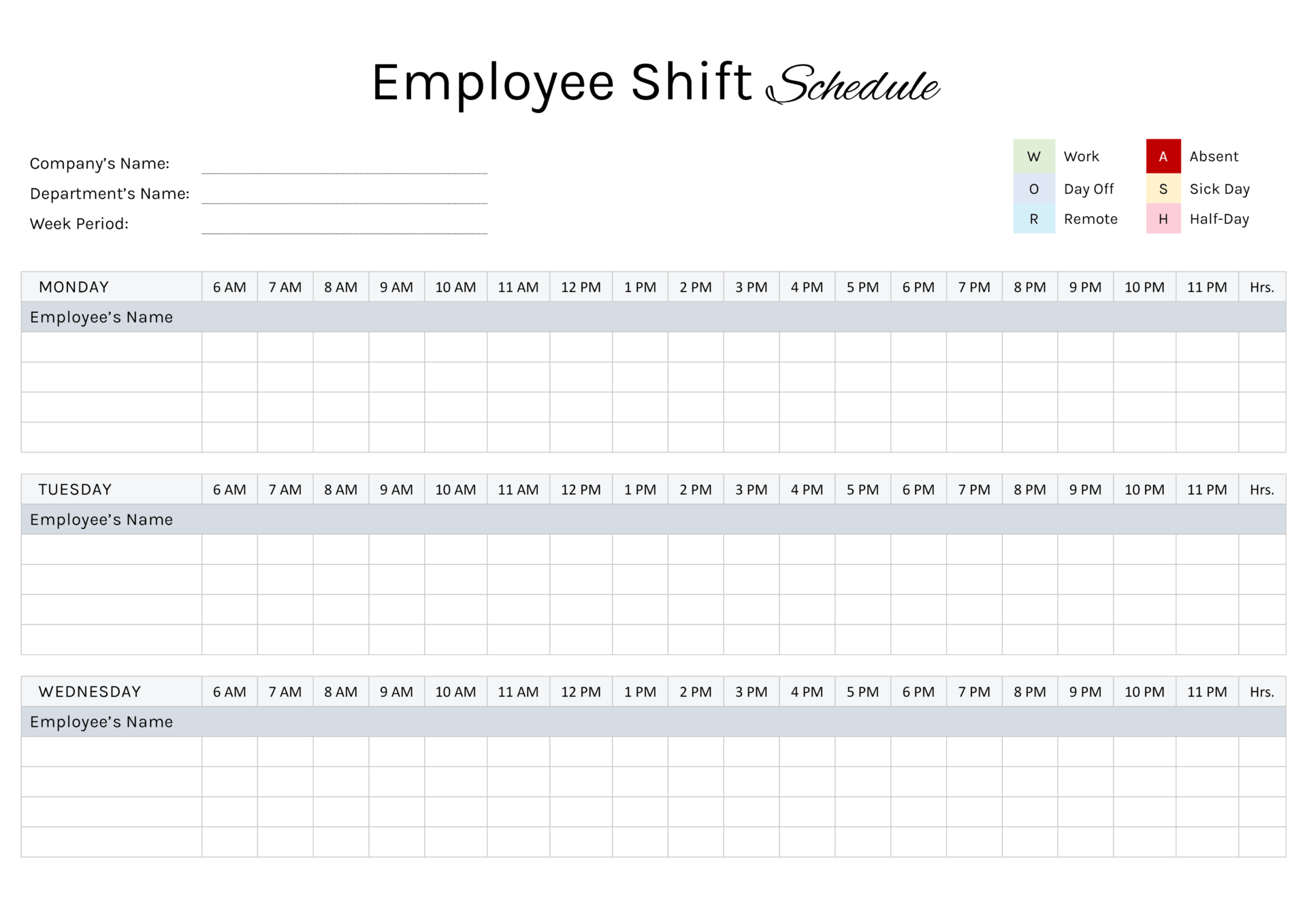 Weekly Employee Schedule Template - Word | Google Docs - Highfile
