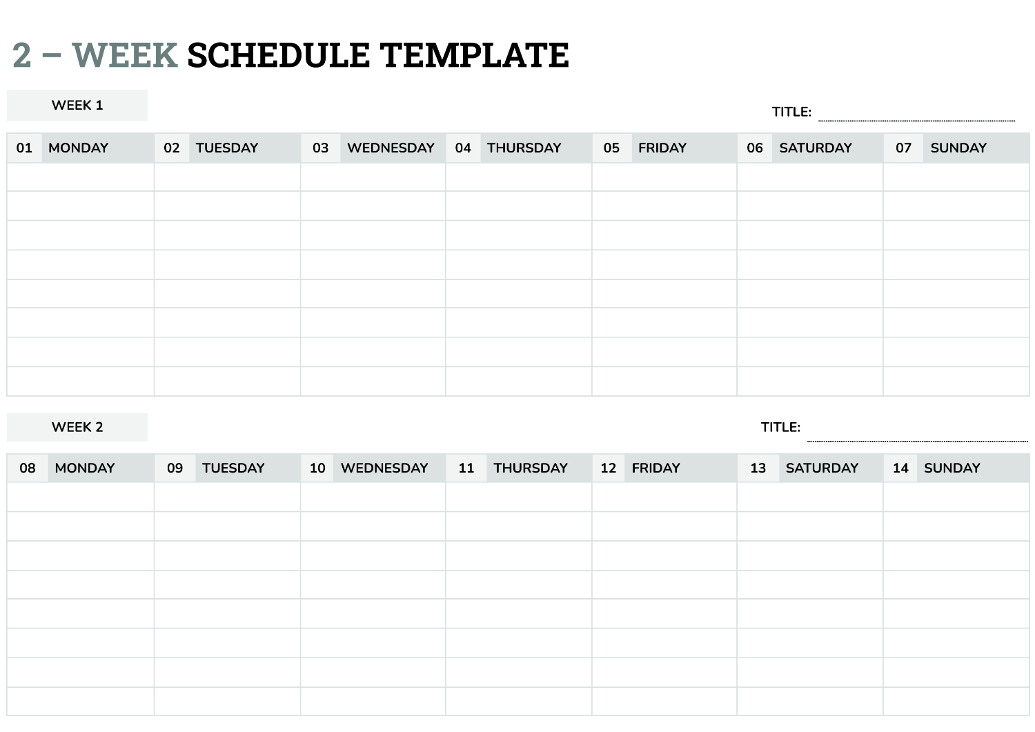 2 Week Schedule Template - Google Docs | Word - Highfile