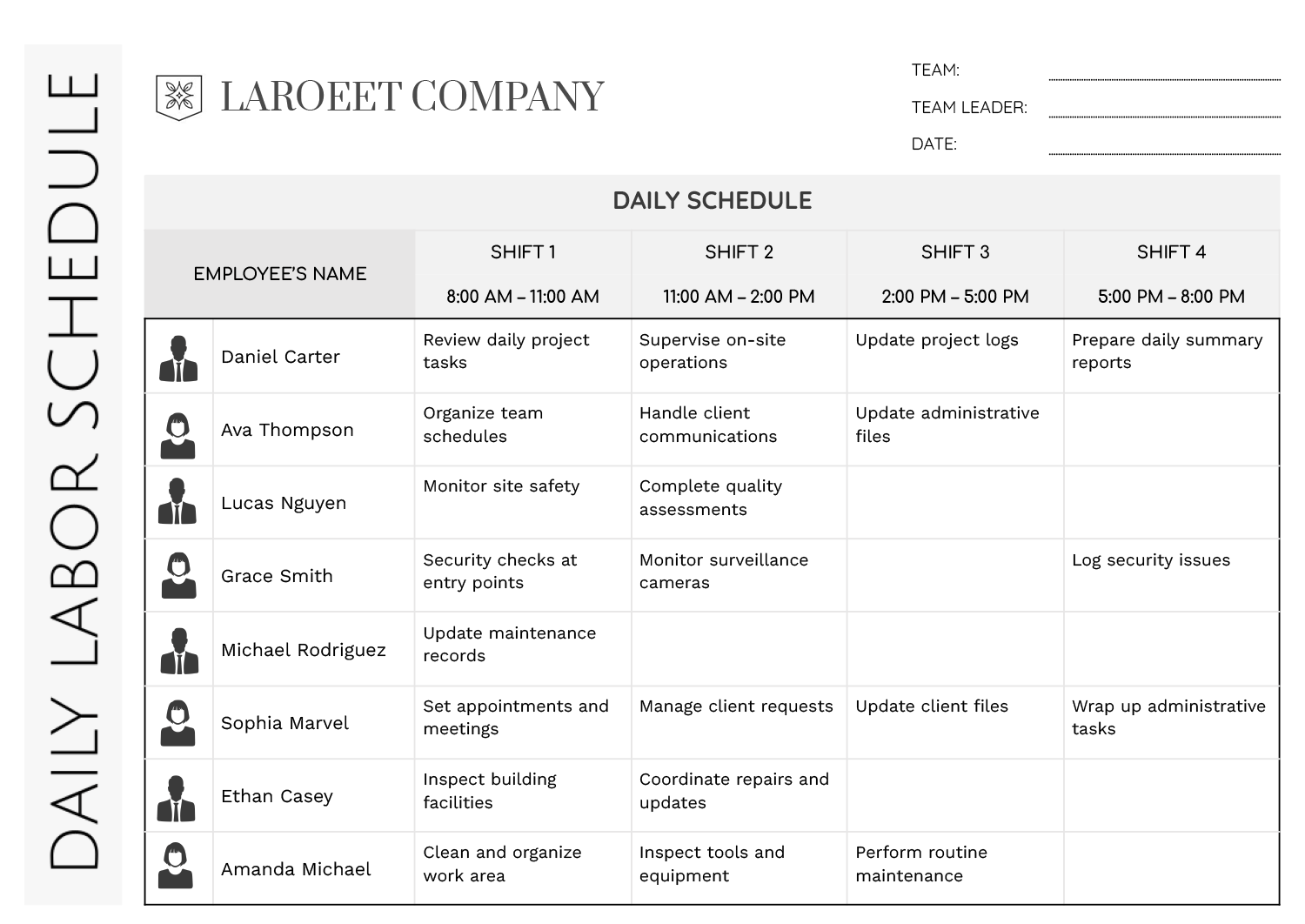 Daily Labor Scheduling Template - Google Docs | Word - Highfile Daily Labor Scheduling Template - Google Docs | Word - Highfile