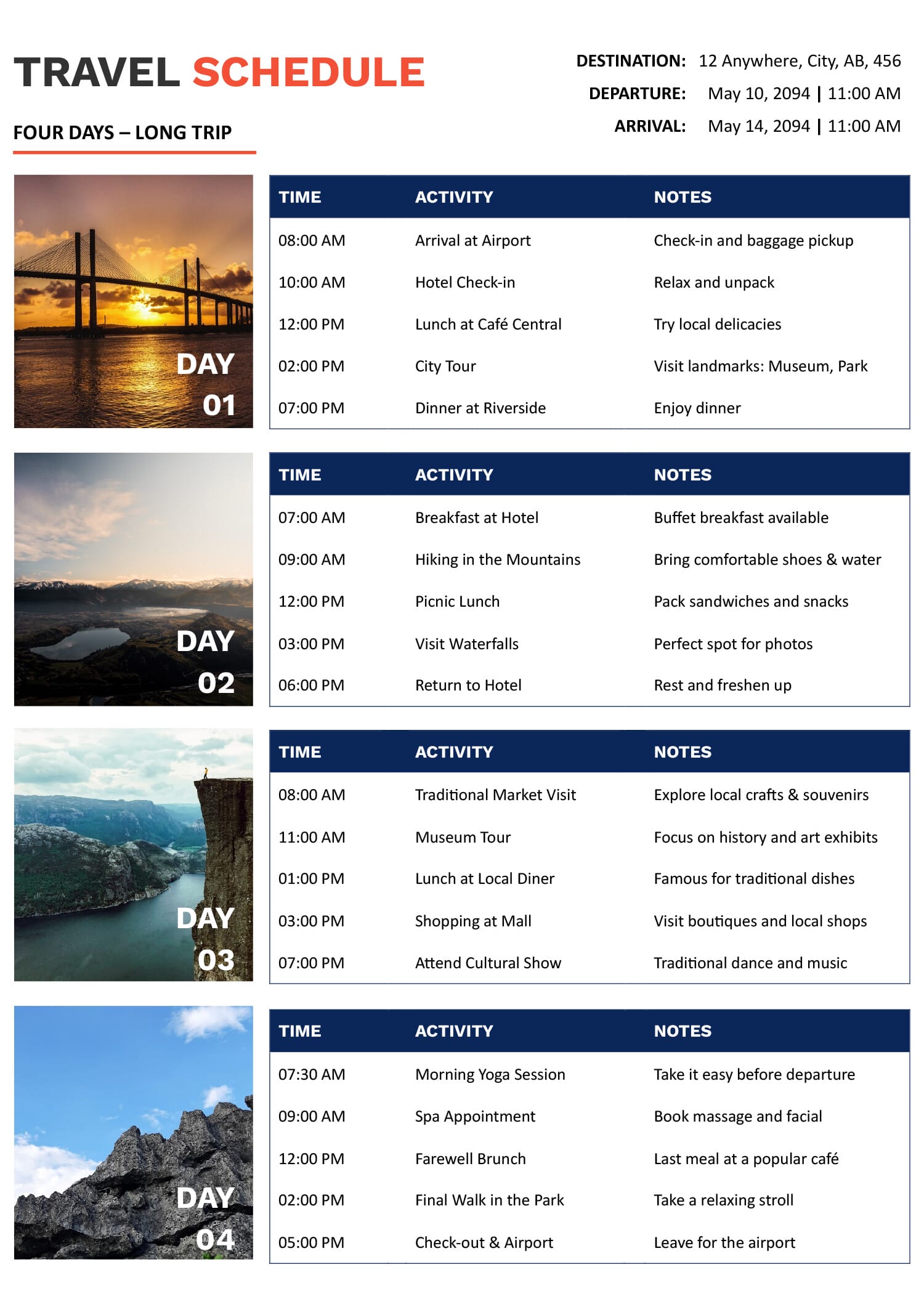 Travel Schedule Template - Google Docs | Word - Highfile