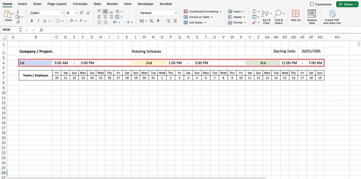 How To Create A Rotating Schedule In Excel 8 Steps With Templates