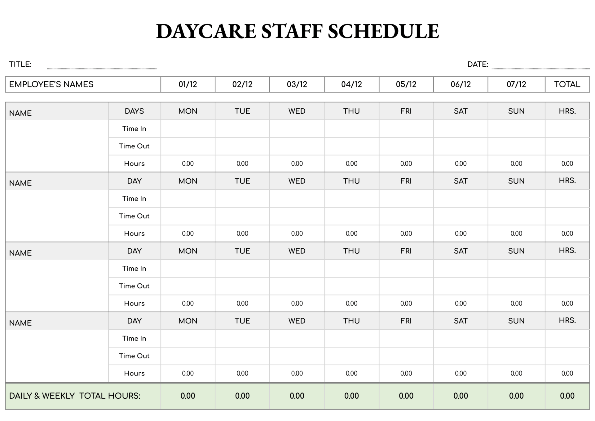 Daycare Staff Schedule Template - Google Docs | Word - Highfile Daycare Staff Schedule Template - Google Docs | Word - Highfile