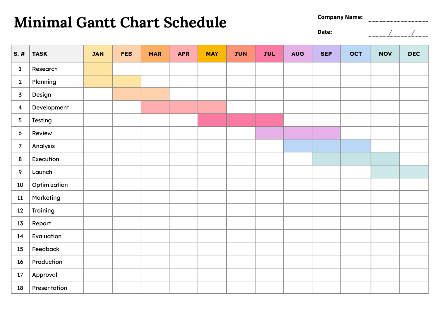Simple Gantt Chart Schedule Template (Word | Excel) - Highfile