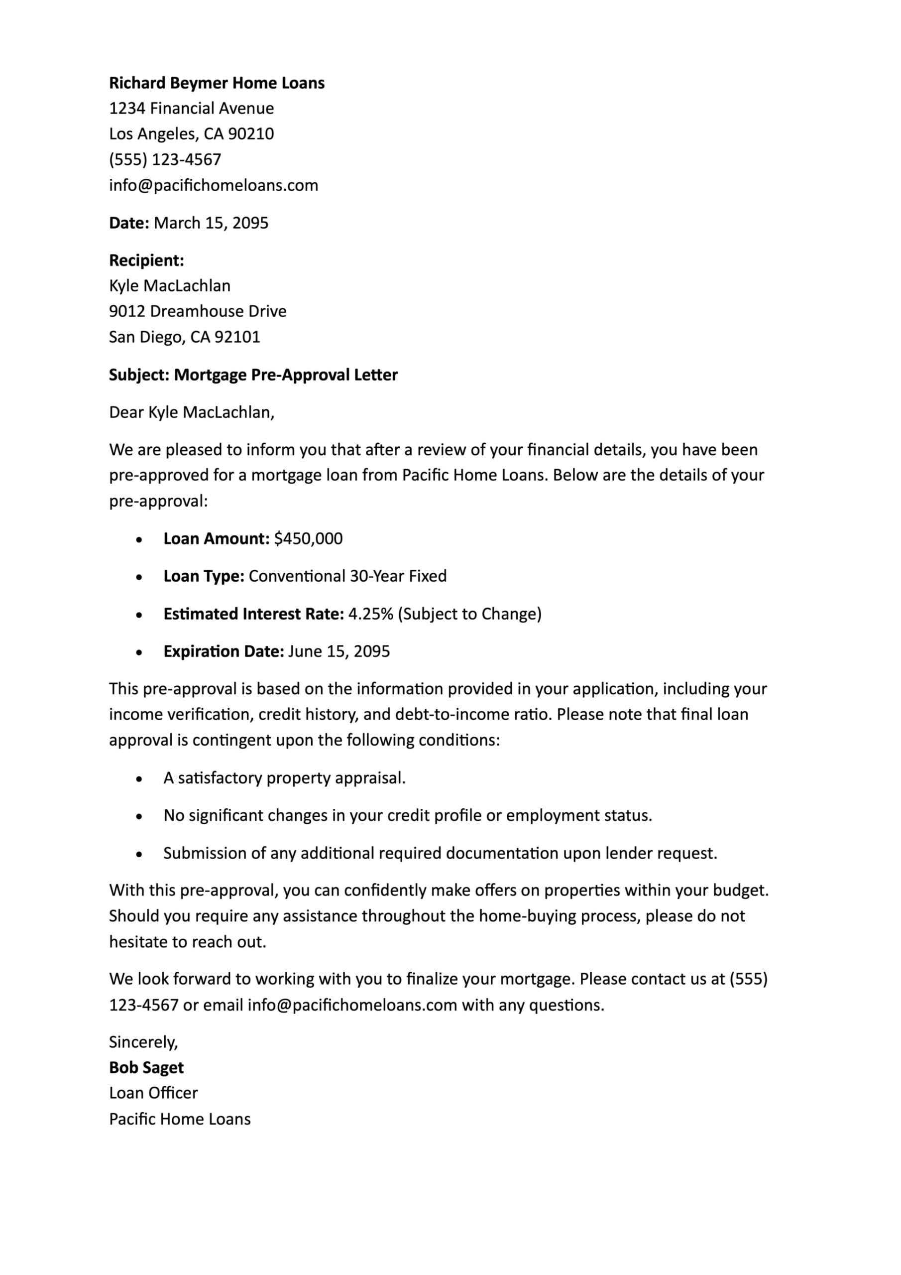 Sample Mortgage Pre-Approval Letter - Highfile