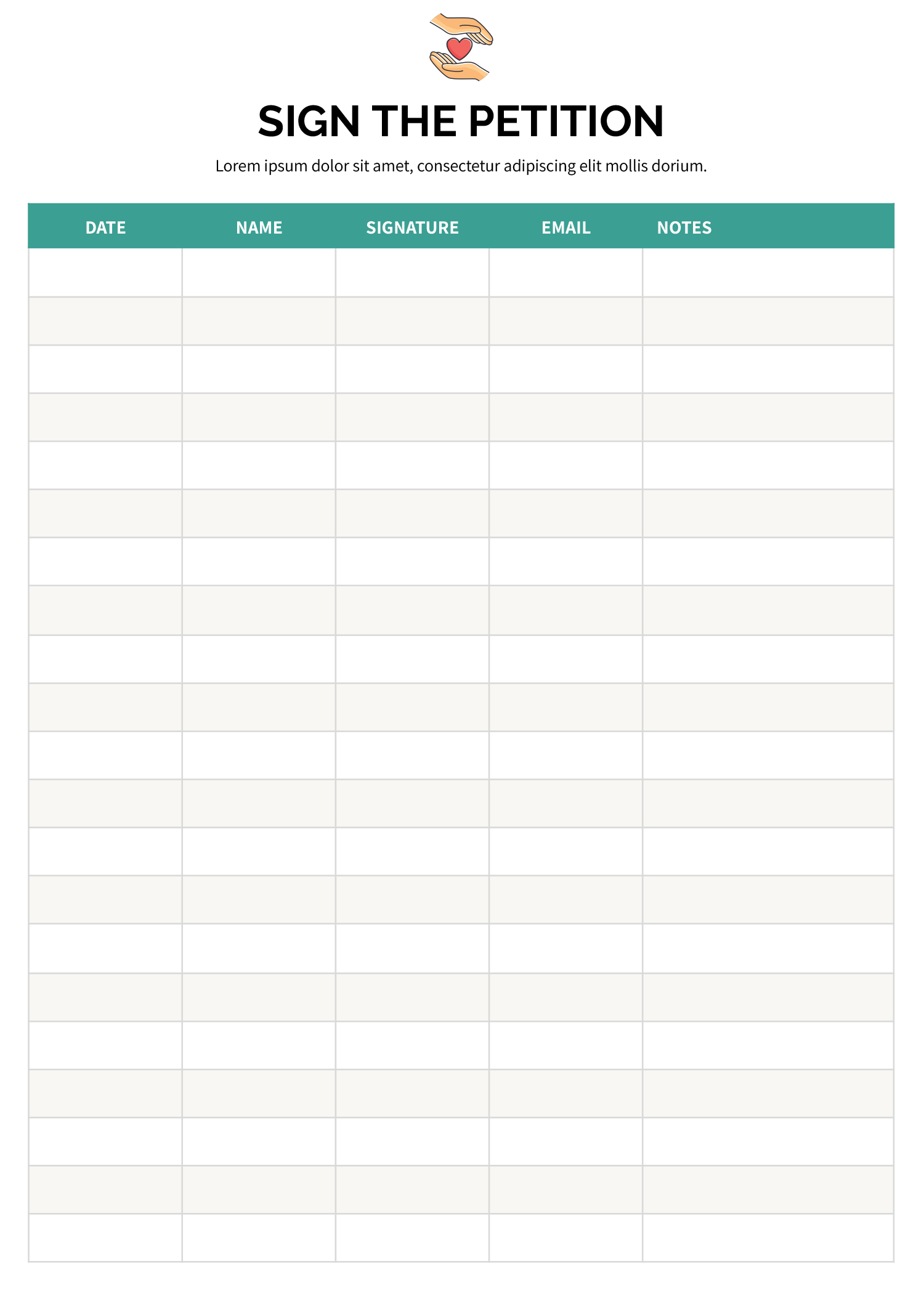 Petition to Action Sheet Template - Word - Highfile