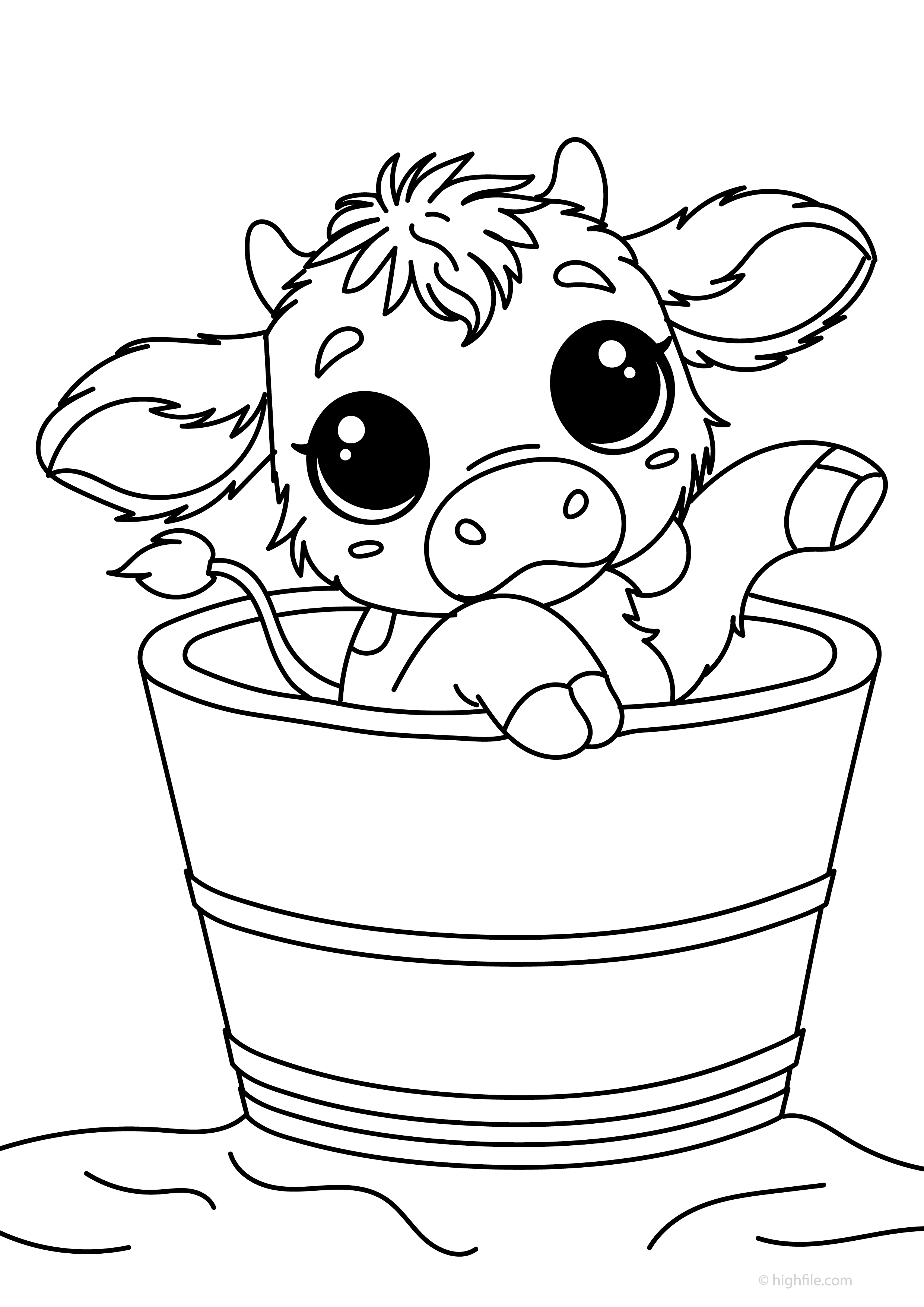 Adorable Baby Cow in a Bucket Coloring Page - PDF - Highfile