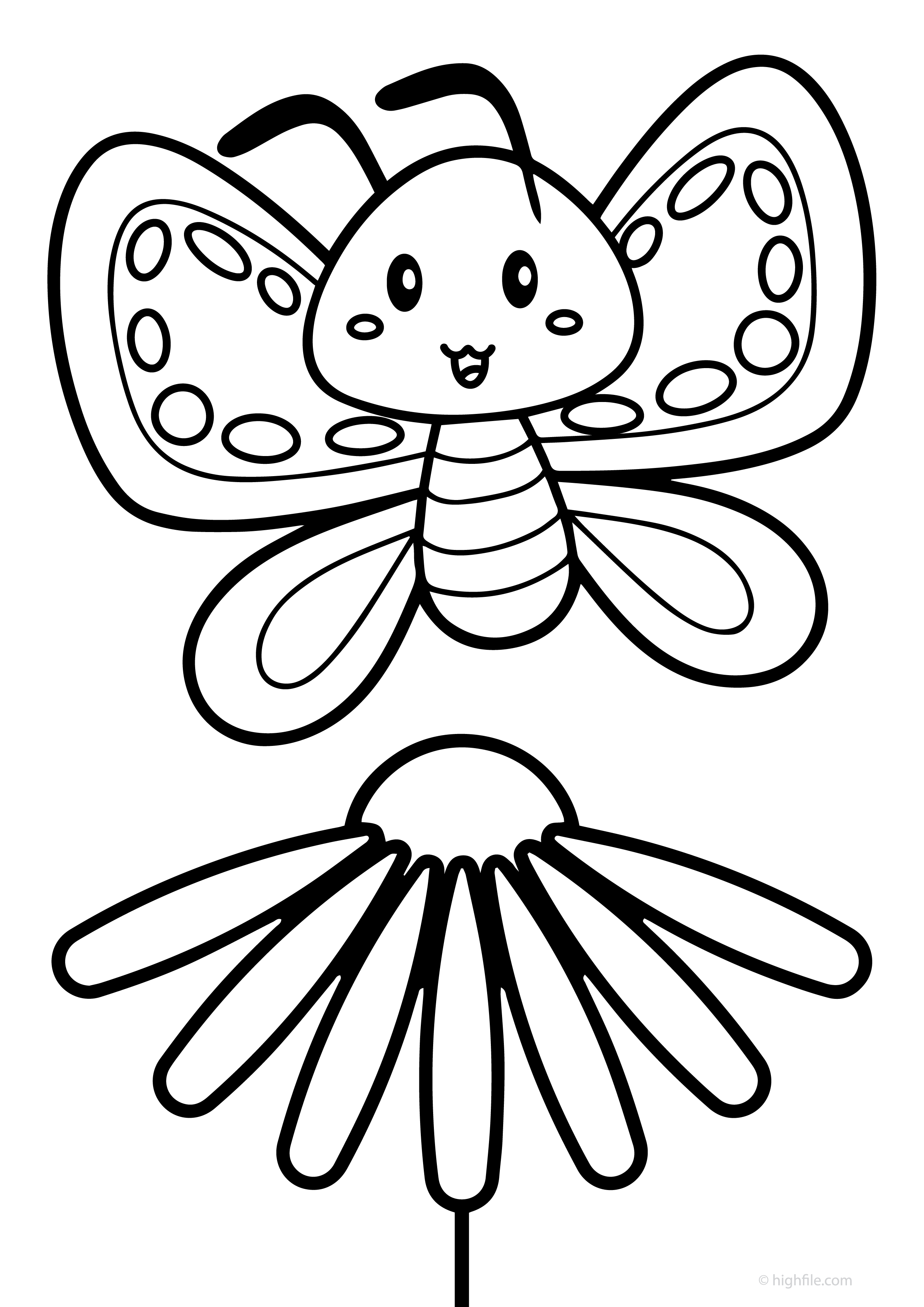 Butterfly with Flower Coloring Page - PDF - Highfile