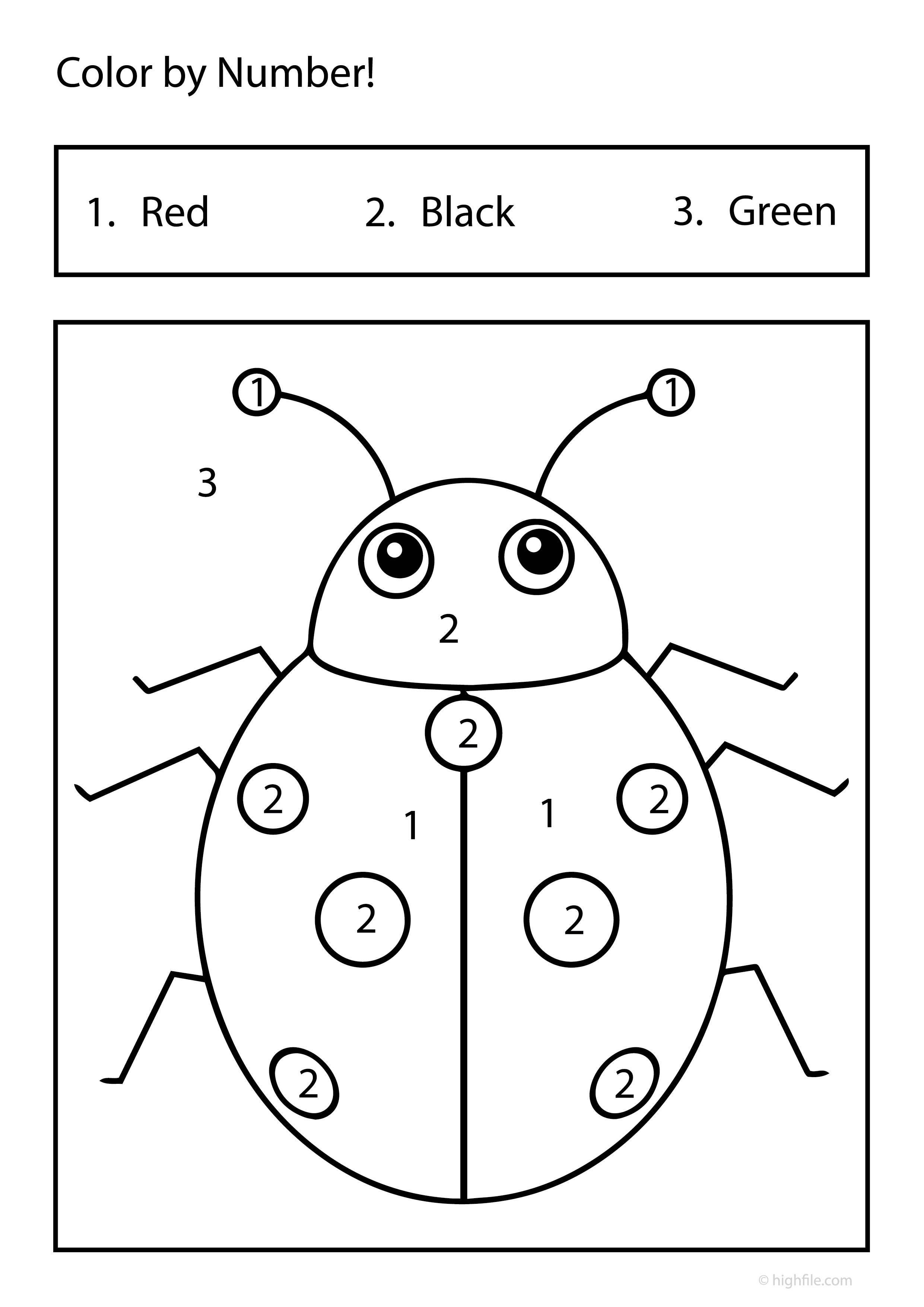 Color by Number Ladybird Coloring Page - PDF - Highfile