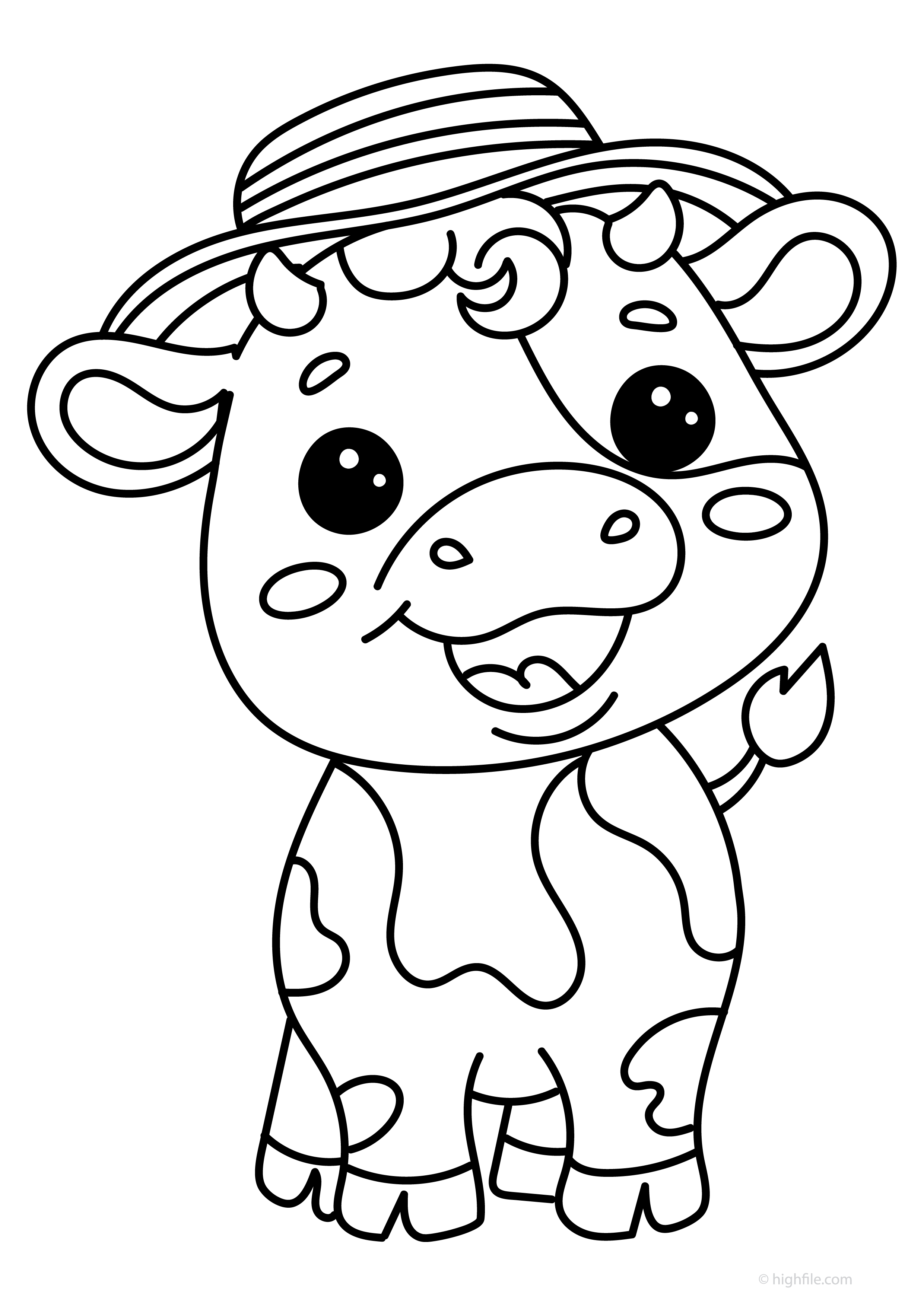 Cow with Cowboy Hat Coloring Page - PDF - Highfile