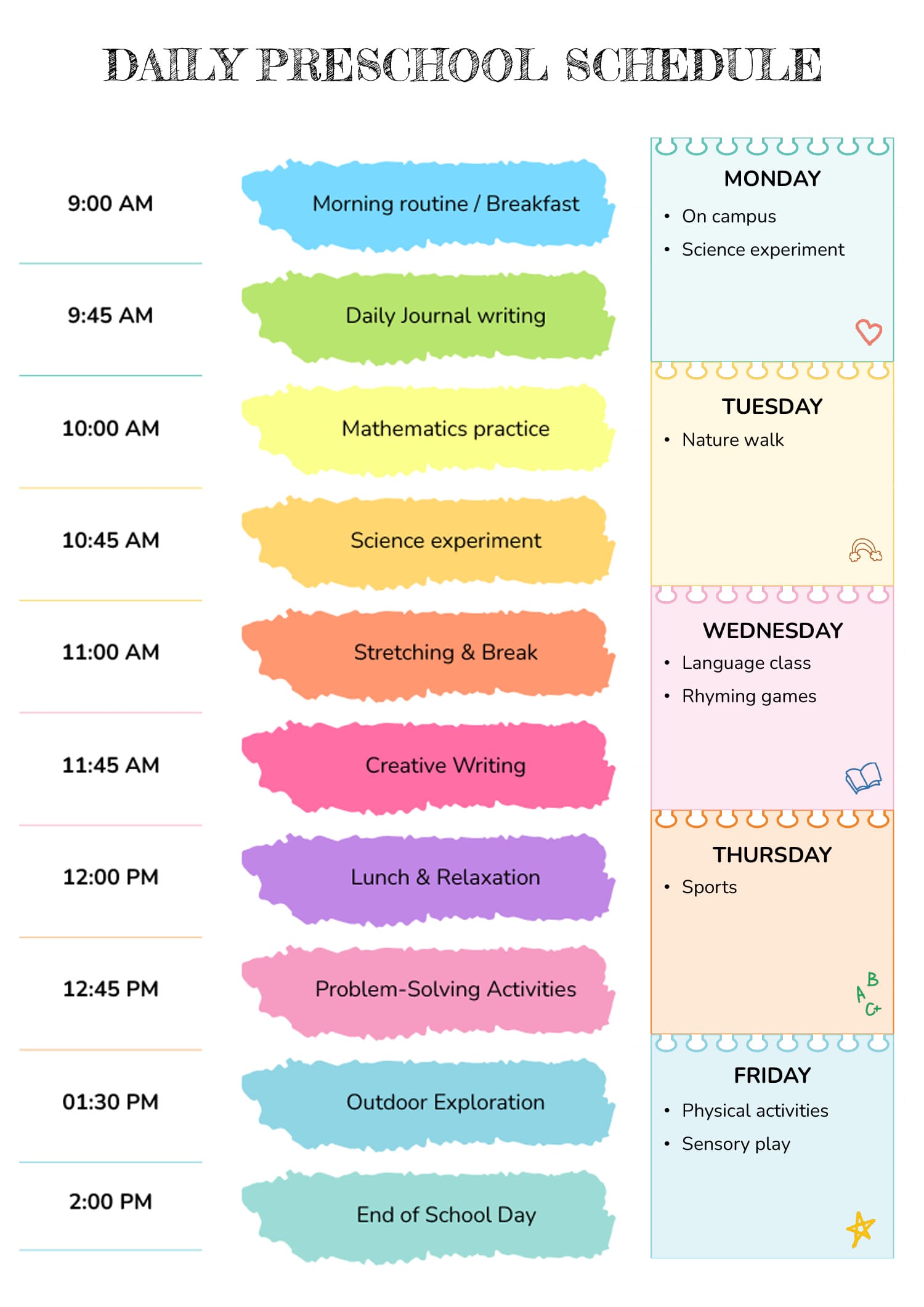 Daily Preschool Schedule Template - Highfile