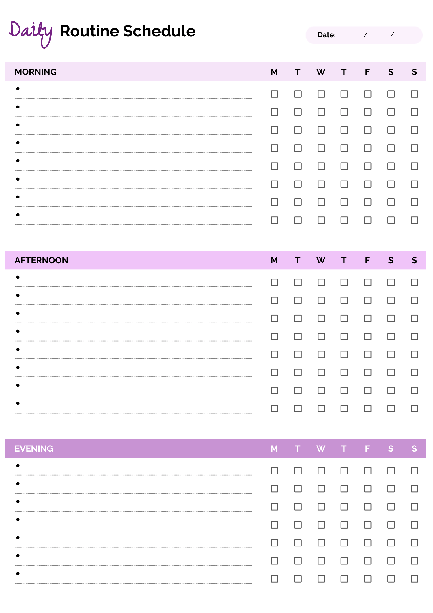 Daily Routine Schedule Template - Google Docs | Word - Highfile