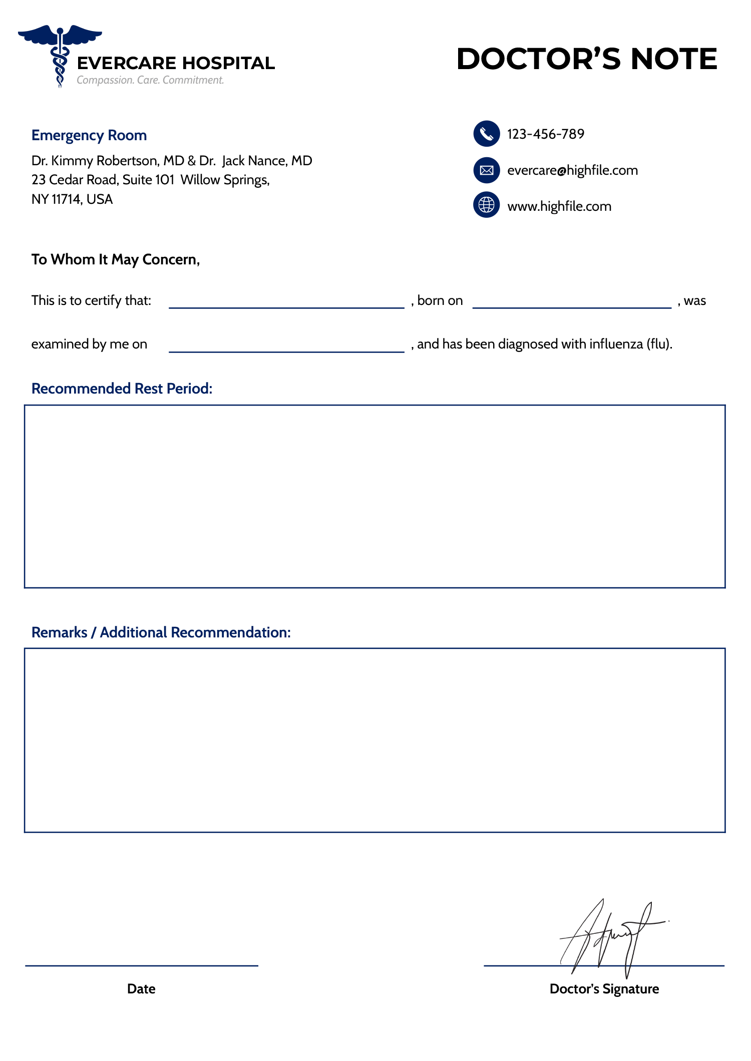 Doctor's Note for Flu Template - Google Docs | Word - Highfile