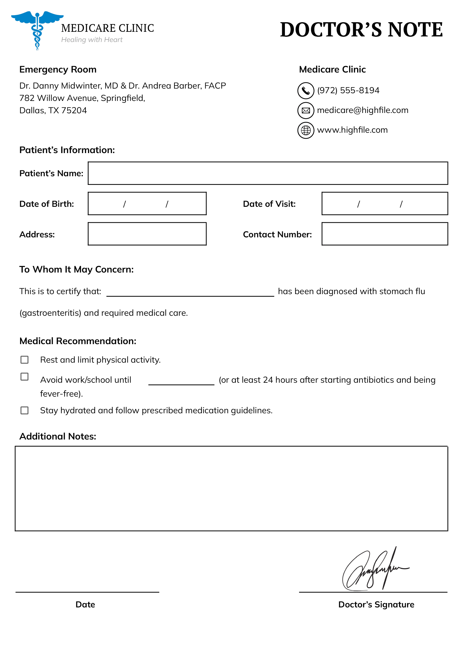 Doctor’s Return to Work Note Template - Word | Google Docs | PDF