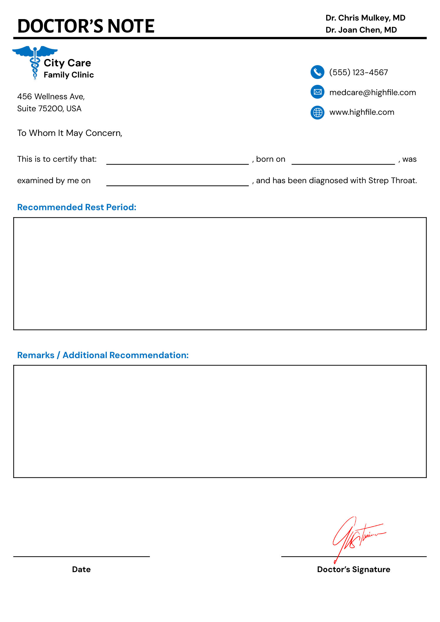 Doctor’s Note for Strep Throat - Google Docs | Word - Highfile