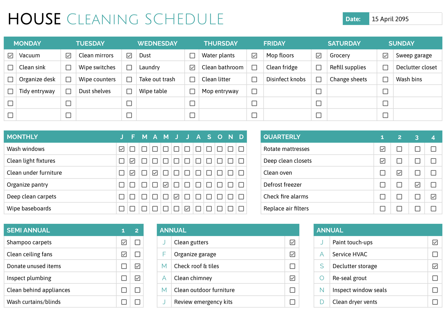 Printable Weekly Cleaning Schedule Template - Highfile
