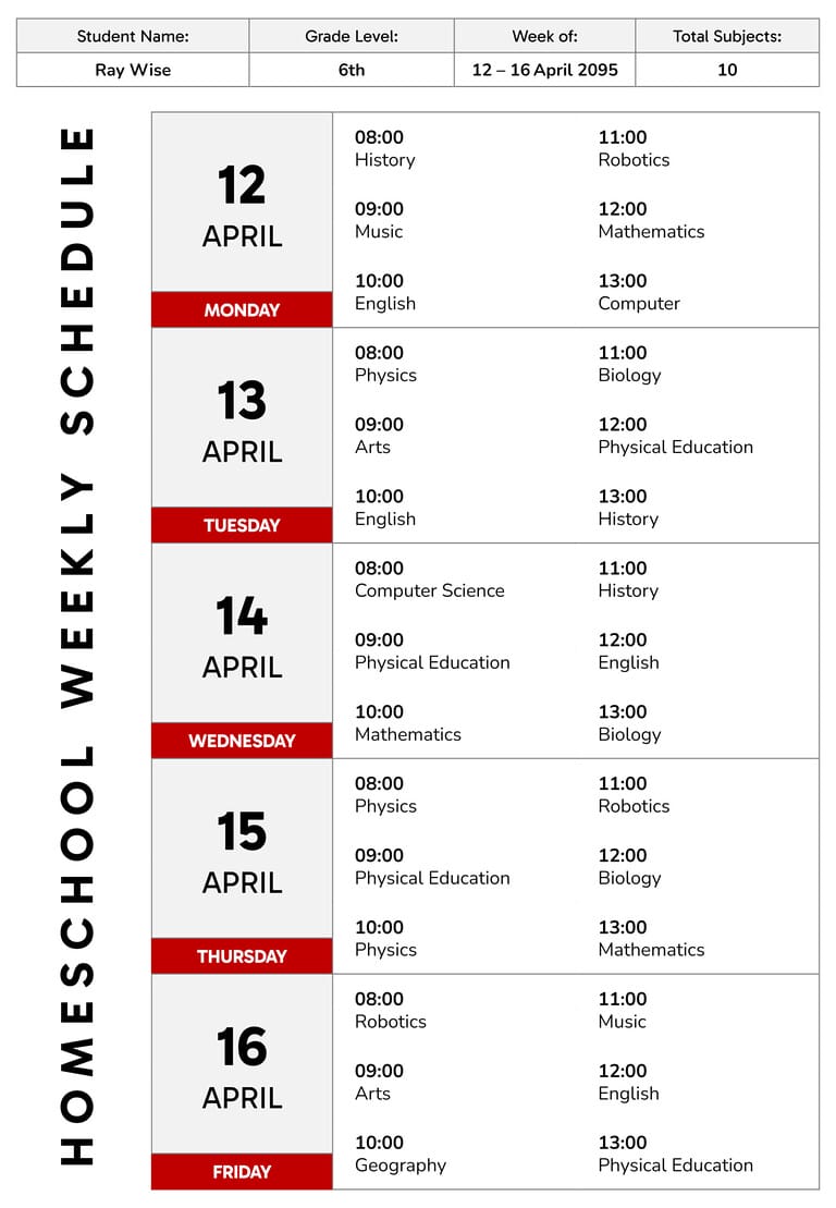 Break Schedule Template - Highfile