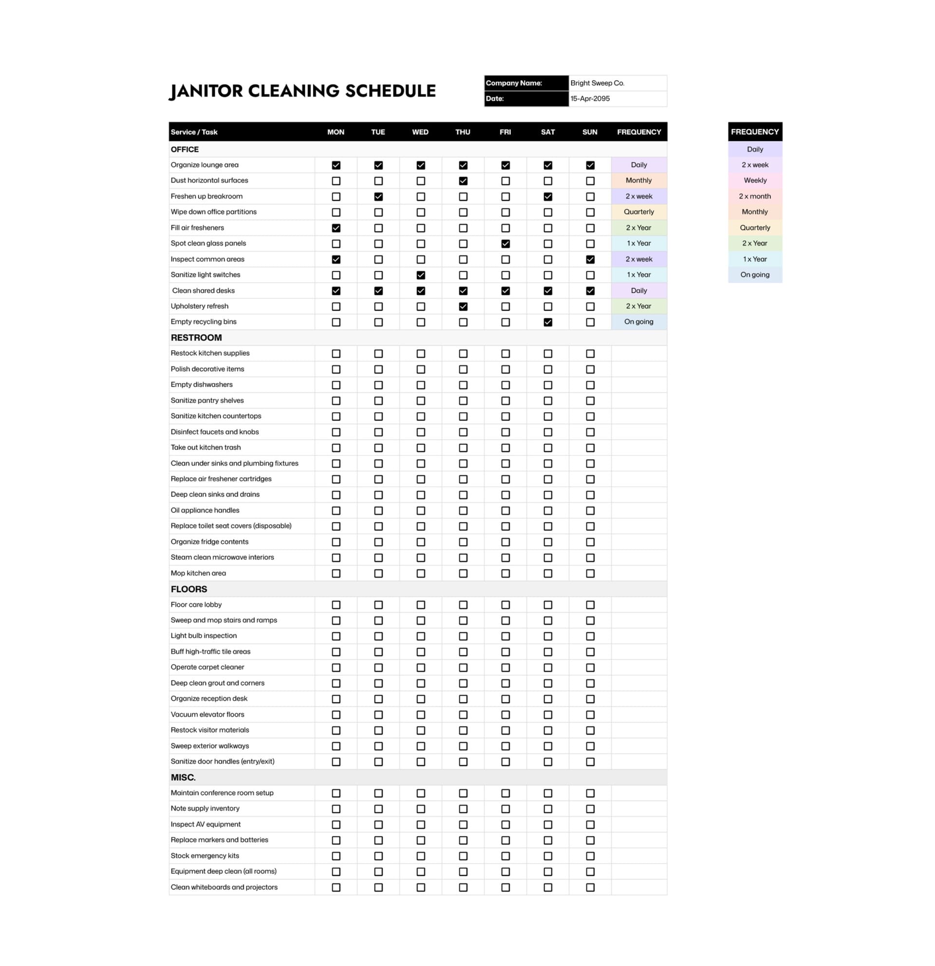 Free Weekly House Cleaning Schedule Template - Highfile