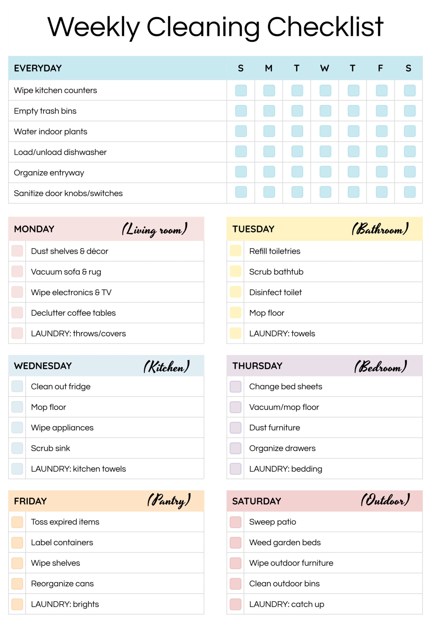 Free Daily, Weekly, Monthly Cleaning Schedule Template - Highfile