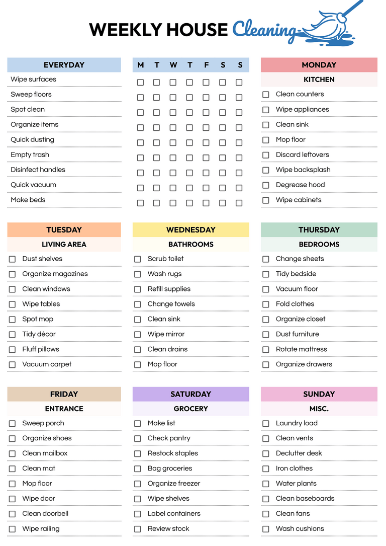 Free Daily, Weekly, Monthly Cleaning Schedule Template - Highfile