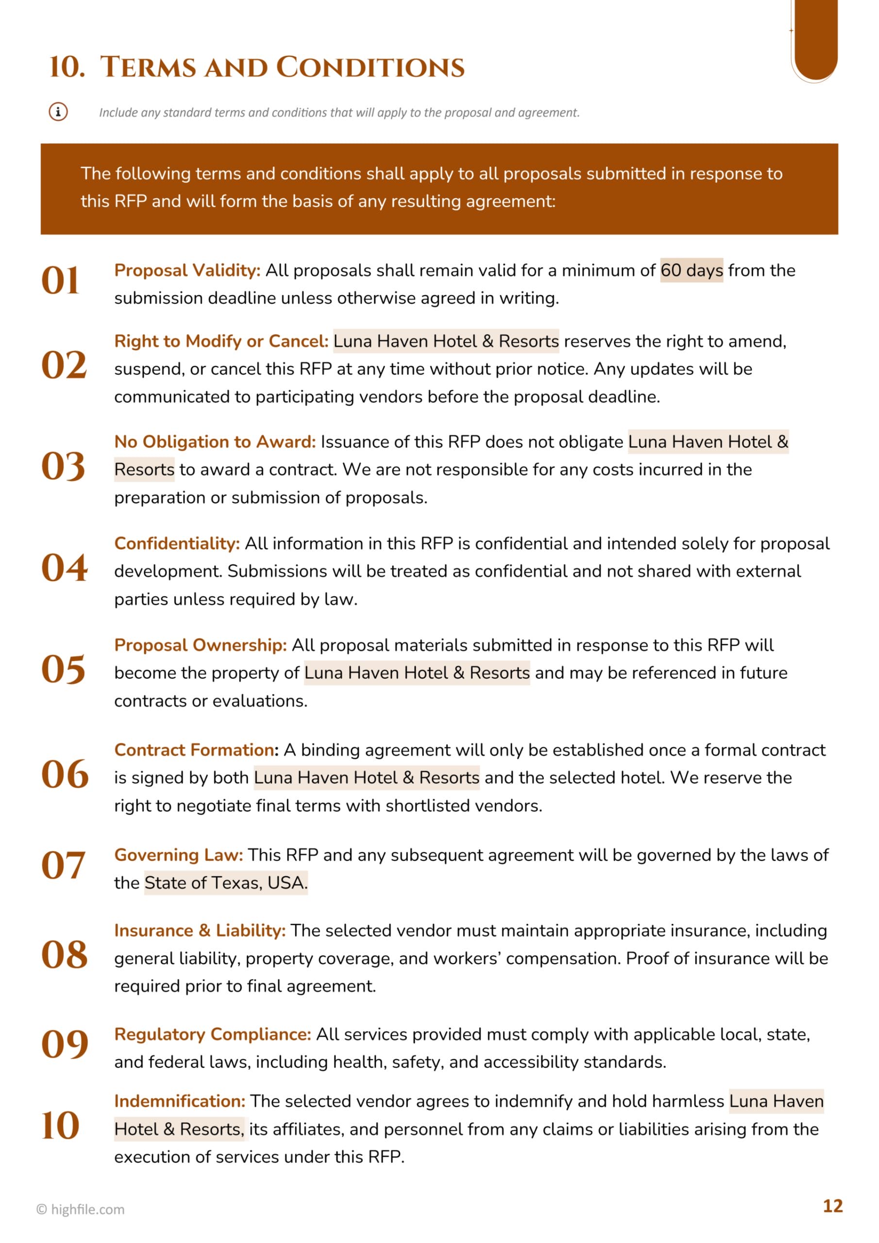 Hotel Request for Proposal Template (Google Docs | Word)