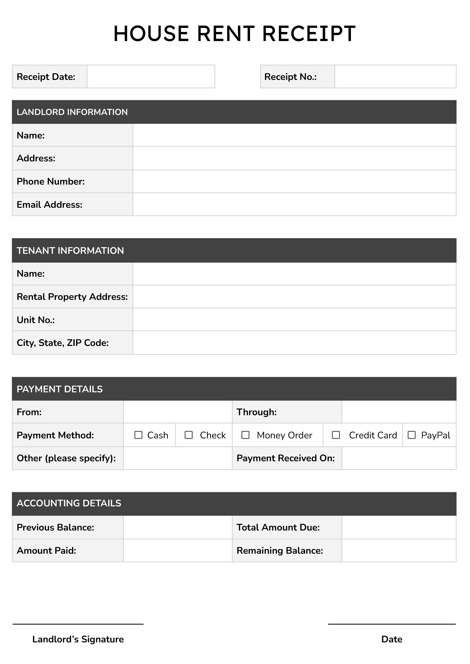 Rent Paid Receipt Template - Google Docs | Word - Highfile