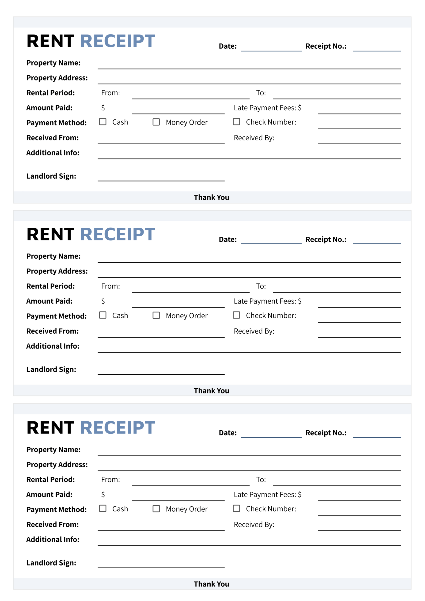Free Editable Rent Receipt Templates - Highfile