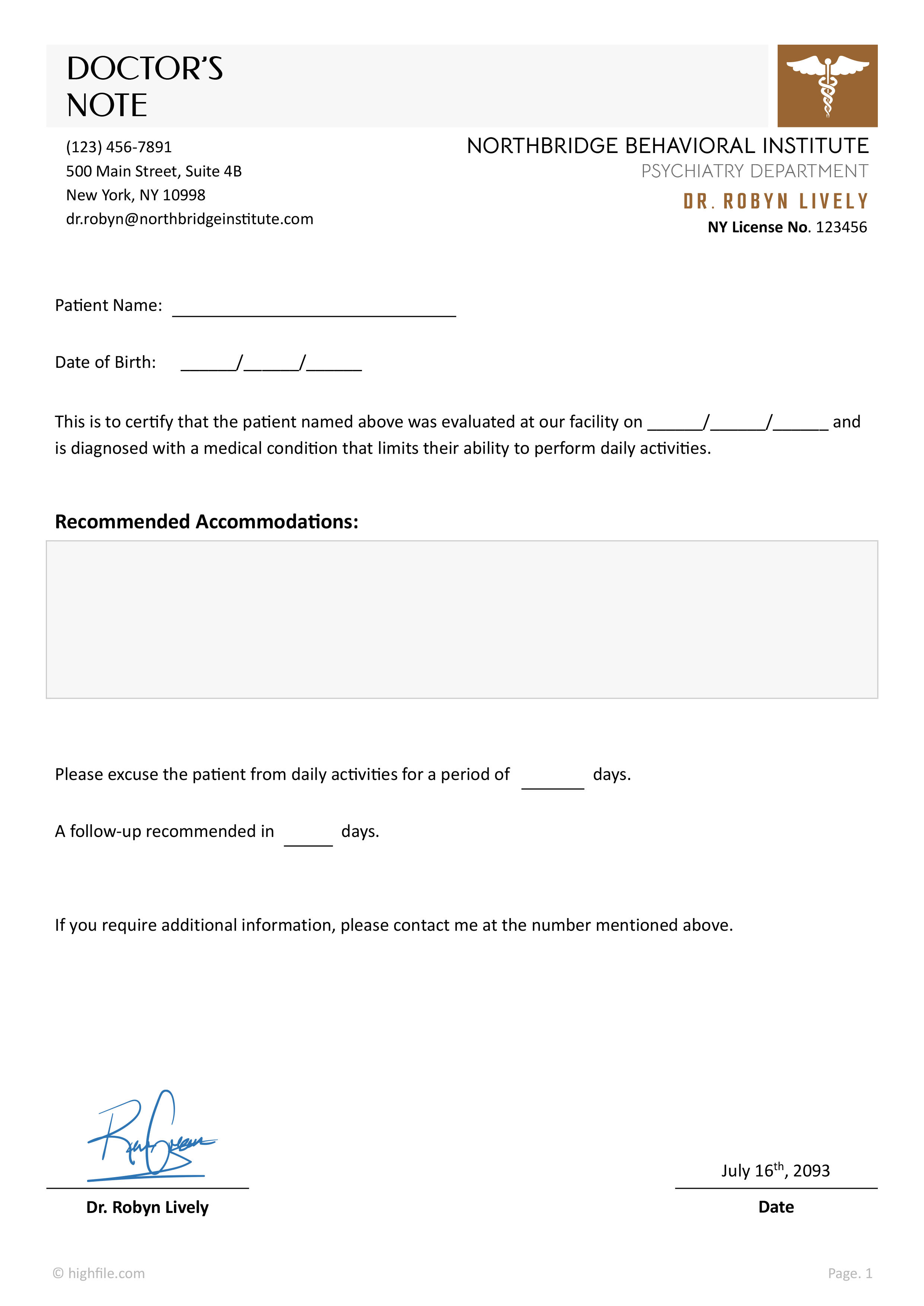 Doctor's Note for Missing Work (Word | Google Docs)