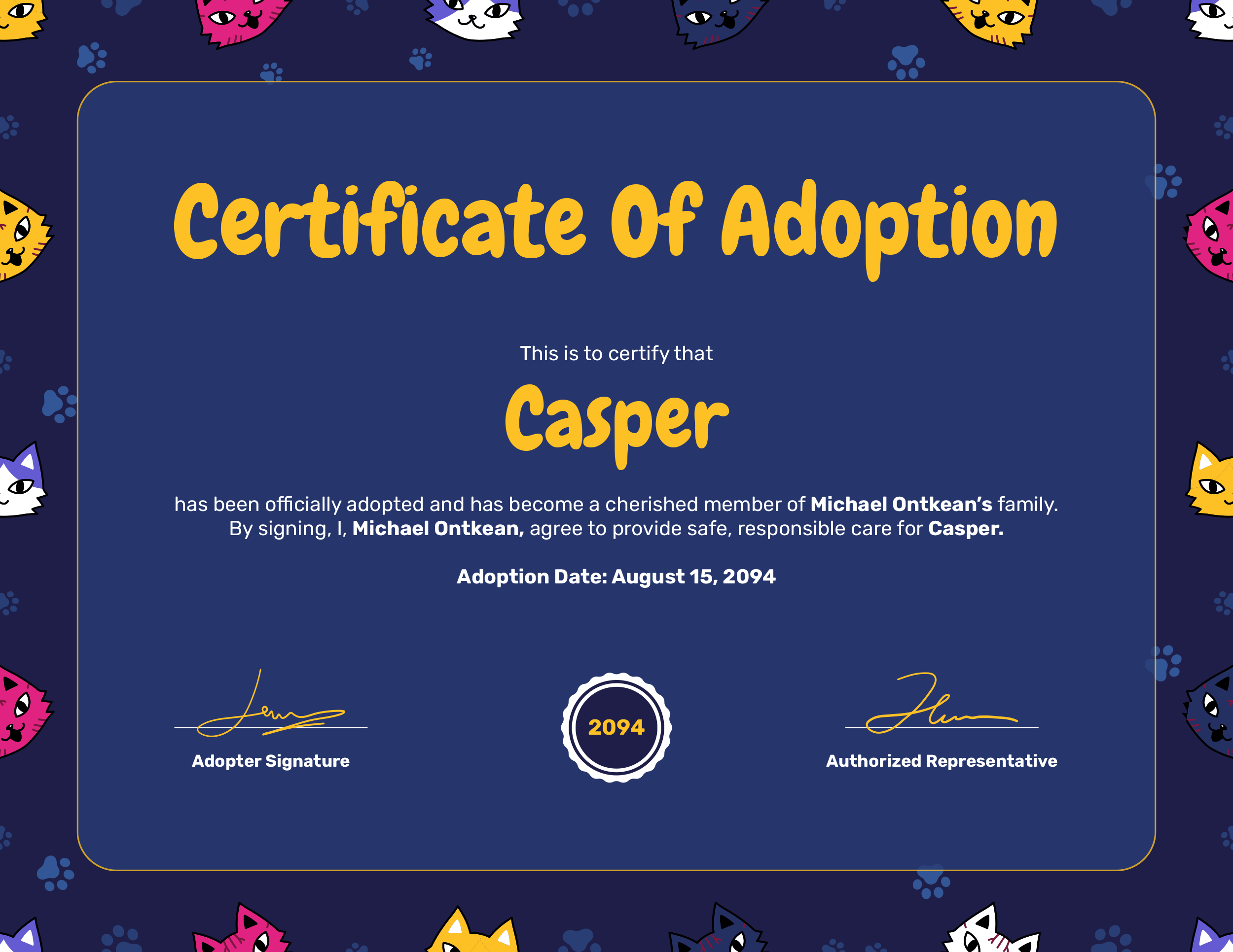 Cat Adoption Certificate Template - Highfile