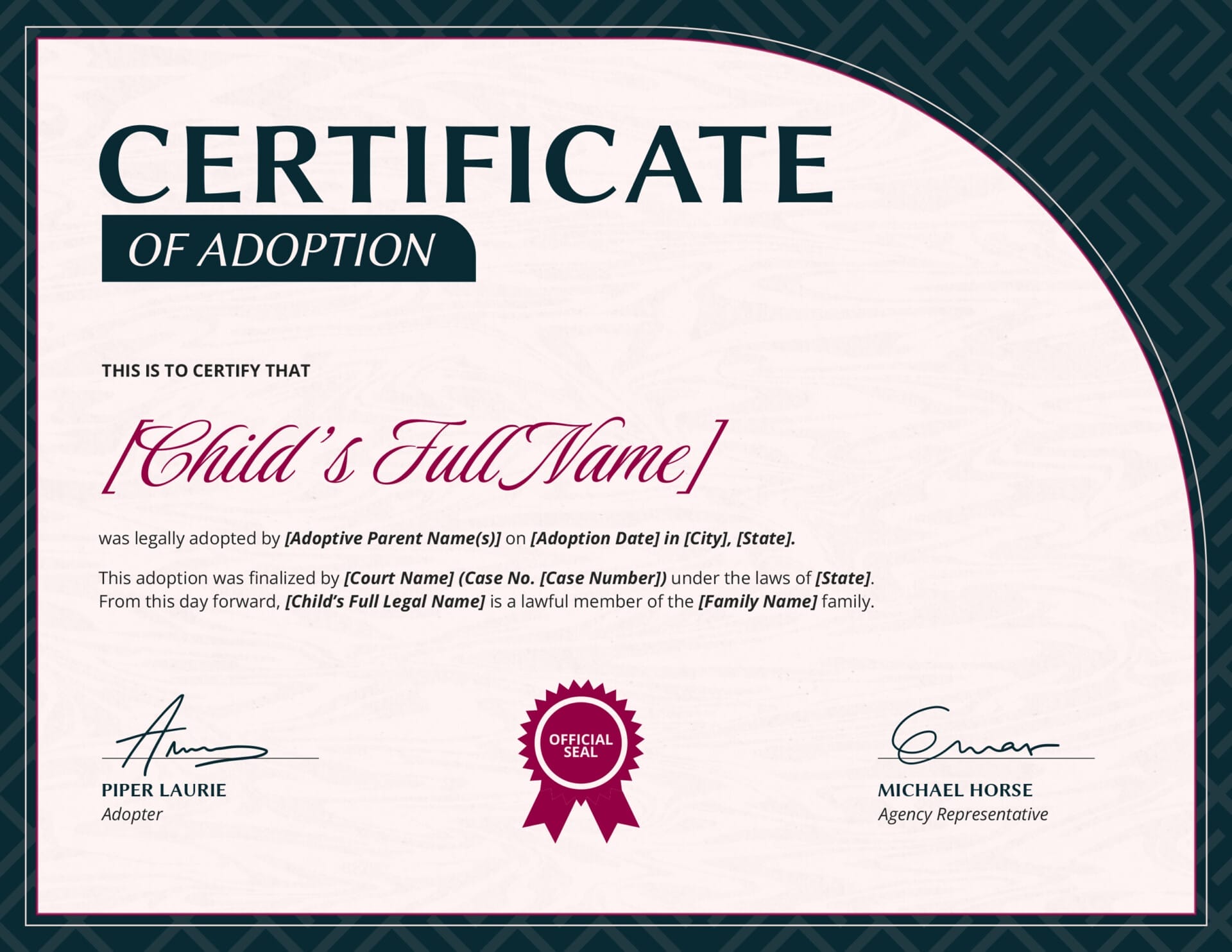 Free Editable Adoption Certificate Templates - Highfile