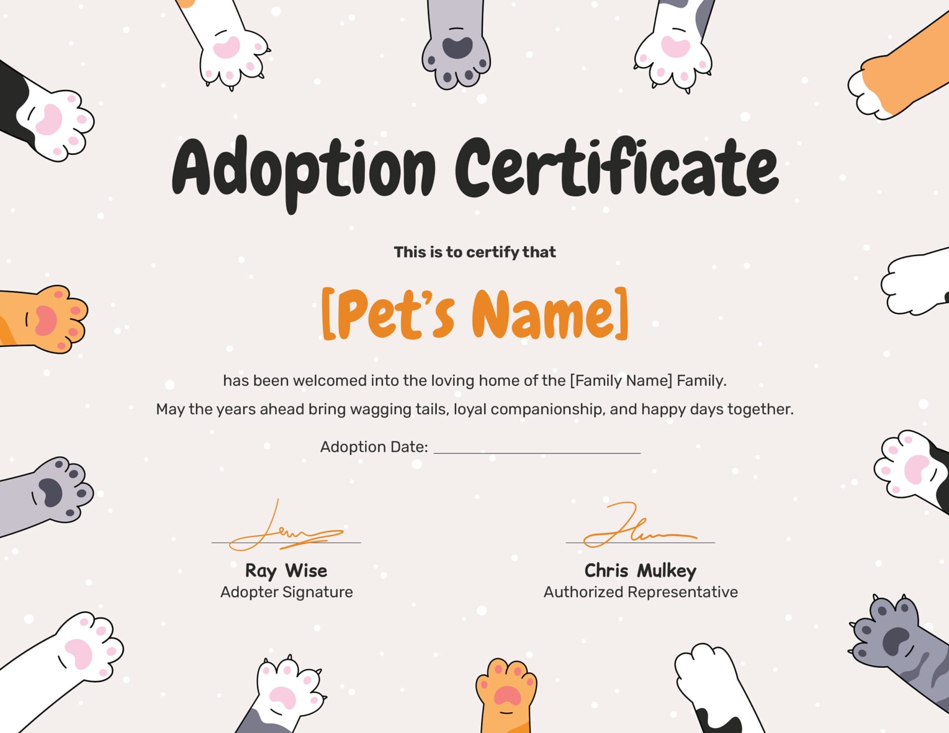 Free Editable Adoption Certificate Templates - Highfile