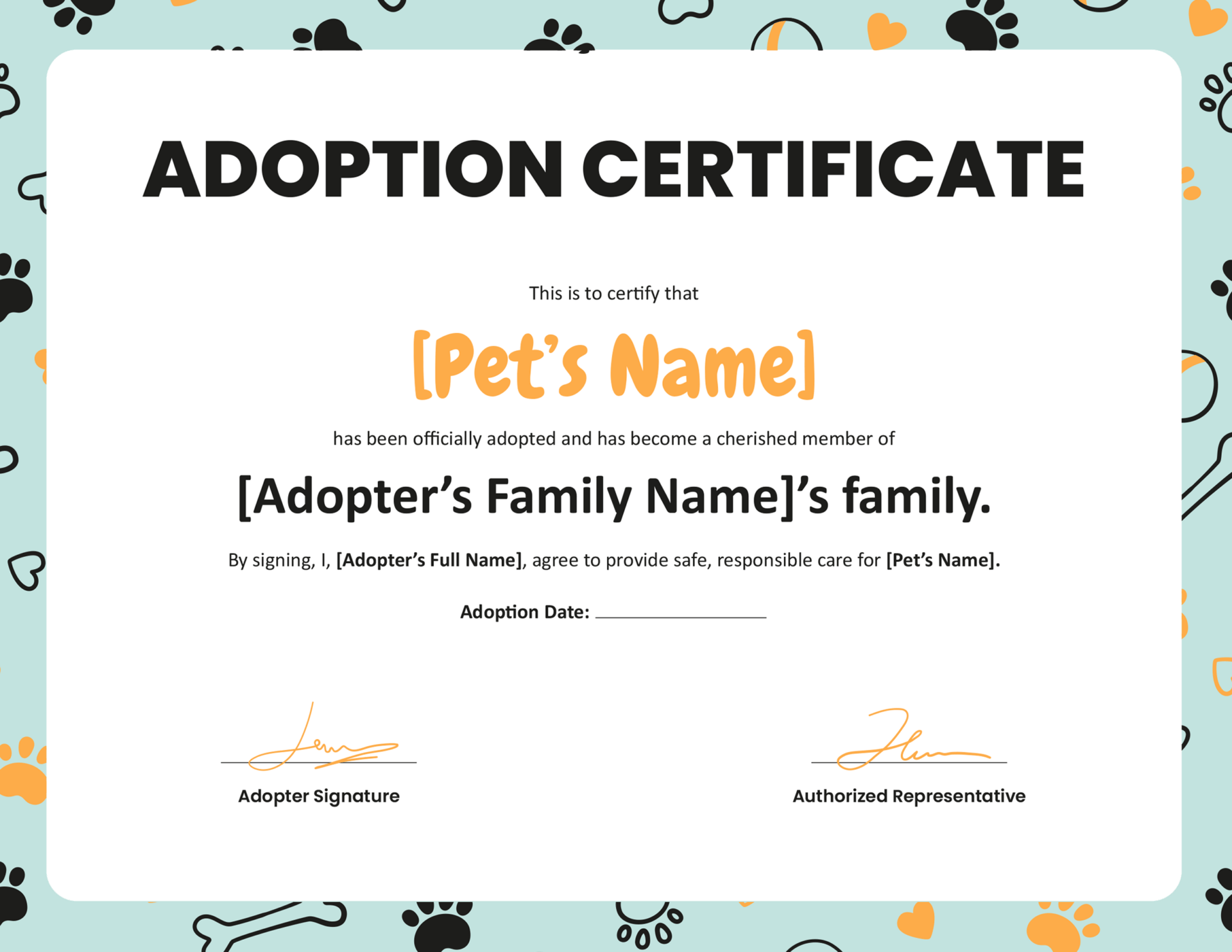 Free Editable Adoption Certificate Templates - Highfile