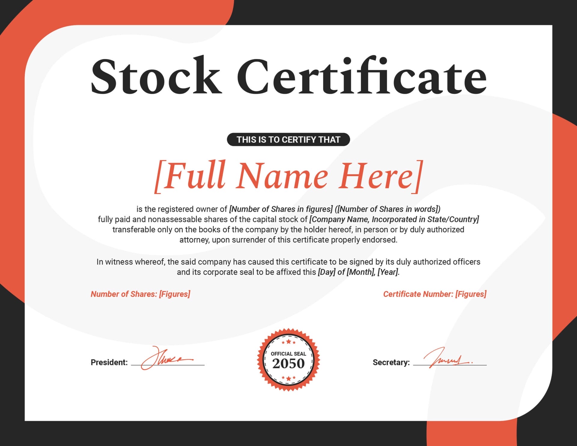 Dull Green and Beige Stock Certificate Template - Highfile
