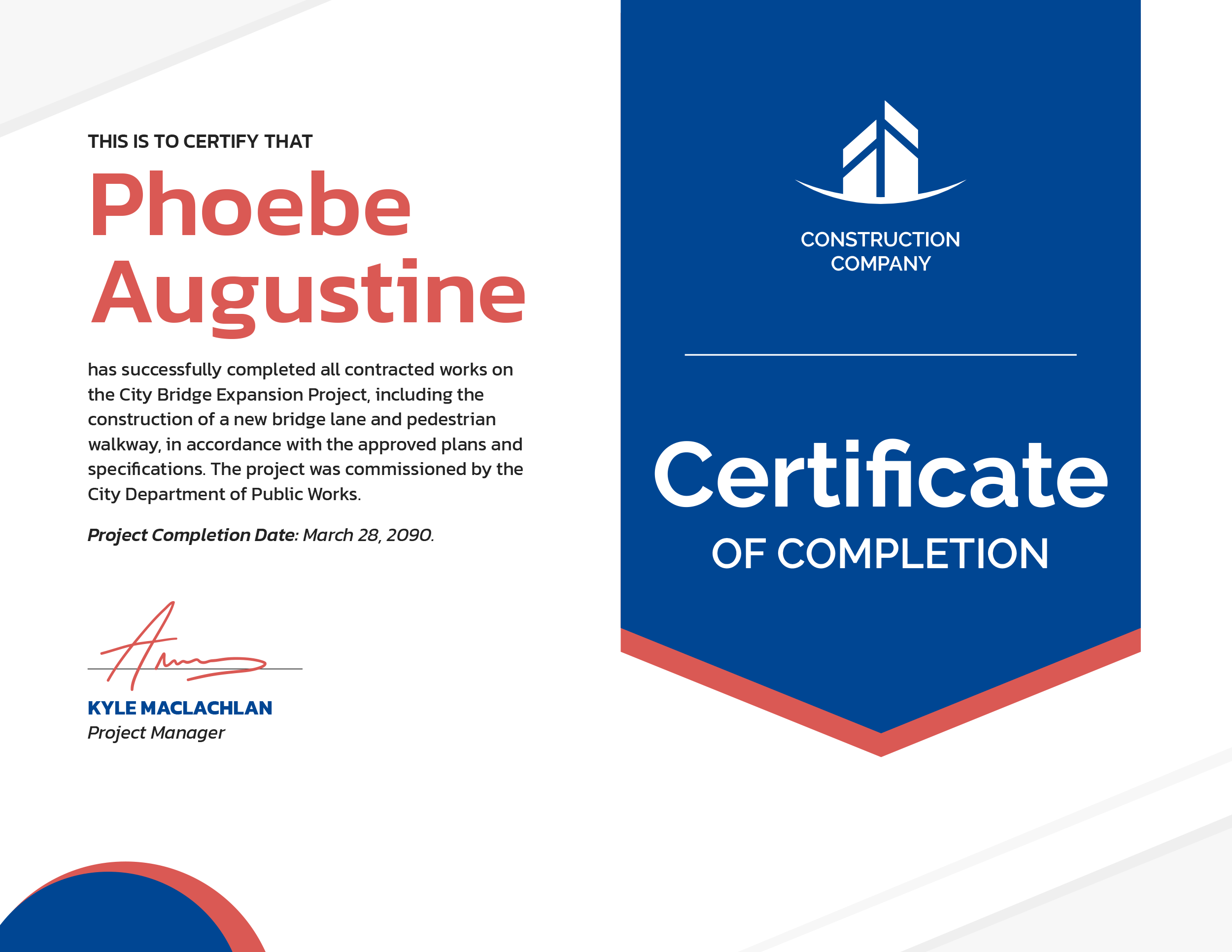 Contractor Completion Certificate Template - Highfile