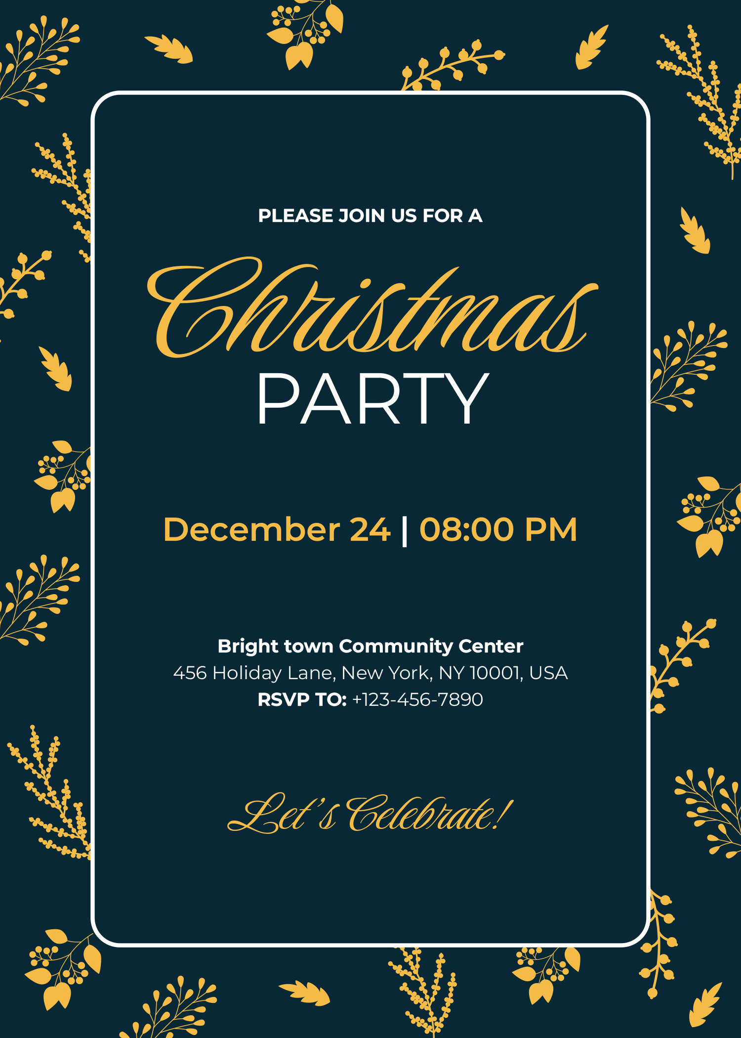 Gold and Navy Blue Christmas Invitation Template - Highfile