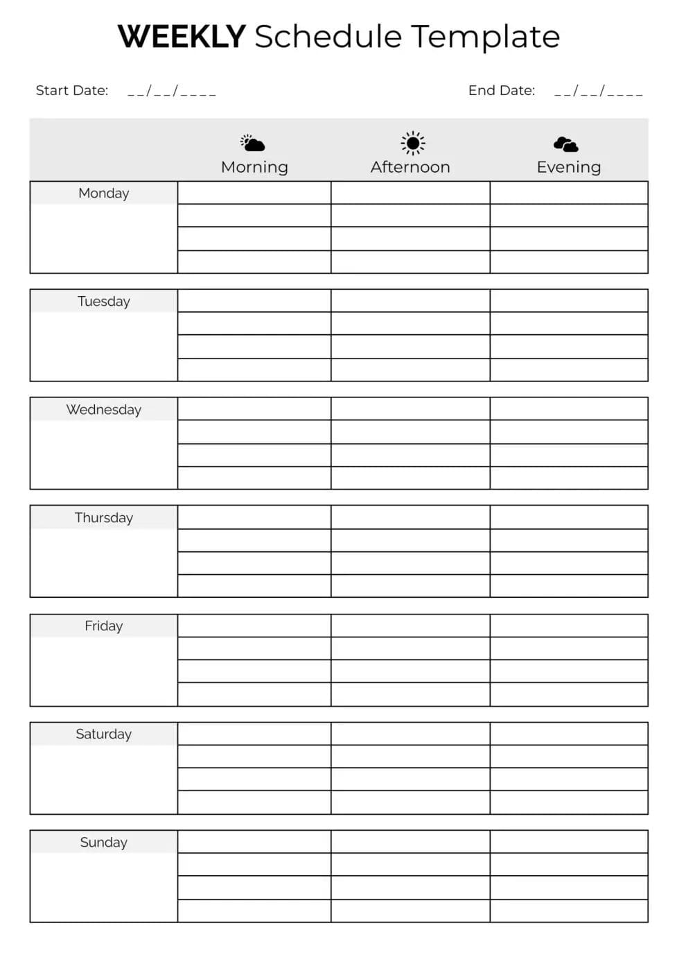 Weekly Schedule Templates for Word - Edit and Print