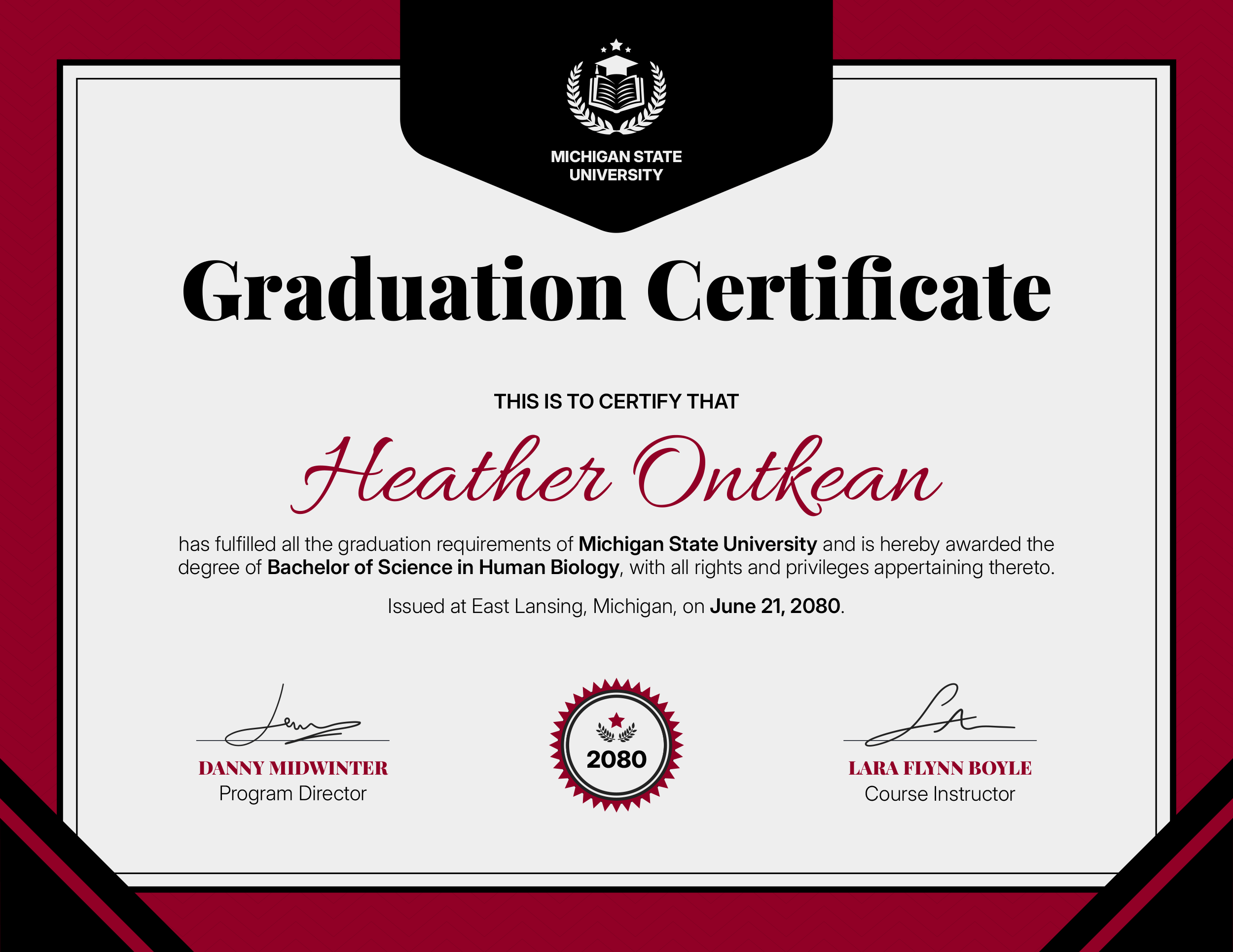 Wine Red Graduation Certificate Template - Highfile